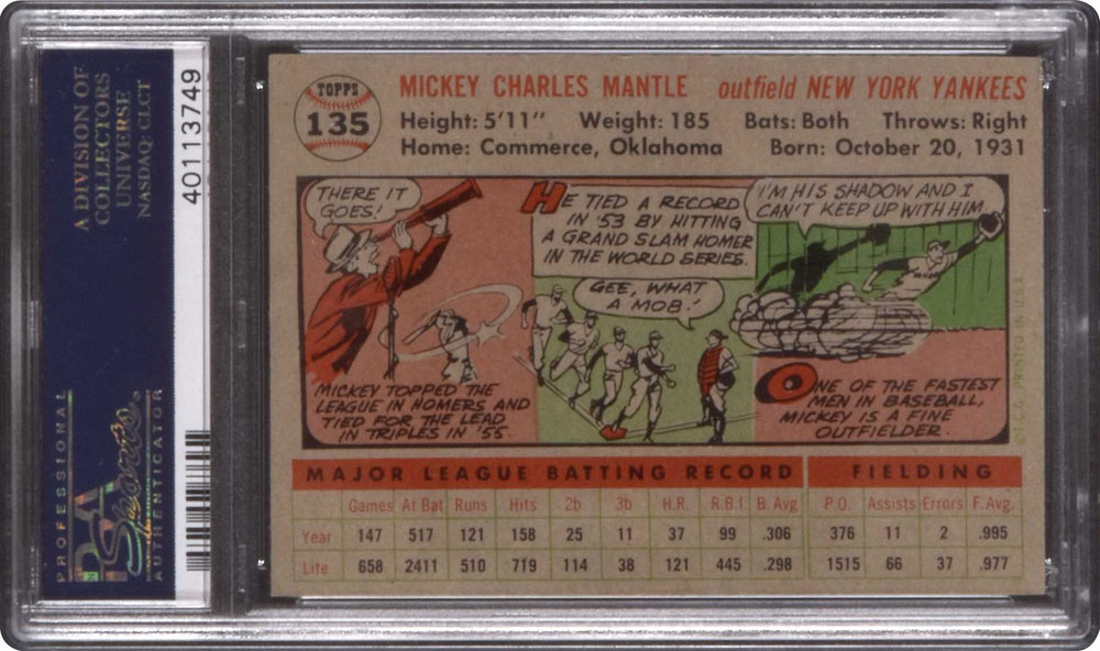 1956 Topps #135 Mickey Mantle PSA NM 7 | REA Archive