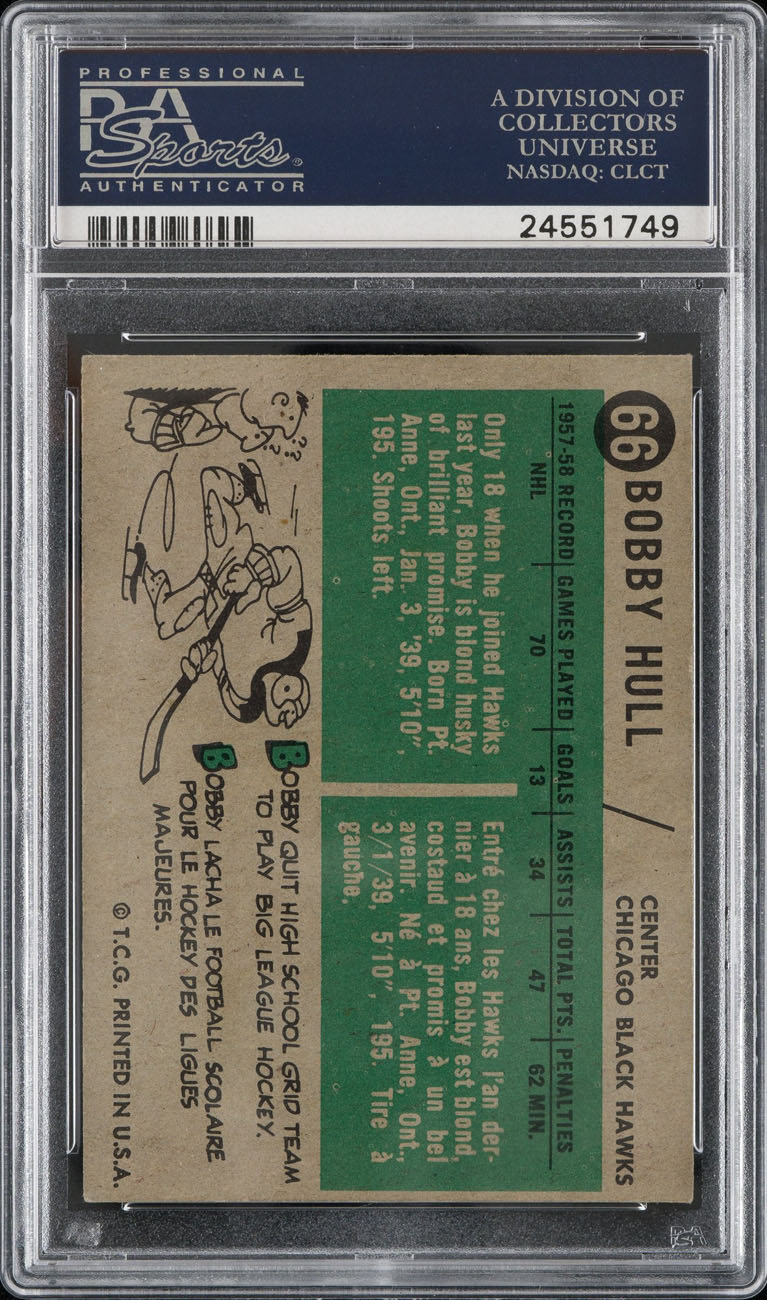 1958-1959 Topps Hockey #66 Bobby Hull Rookie PSA EX 5 | REA Archive