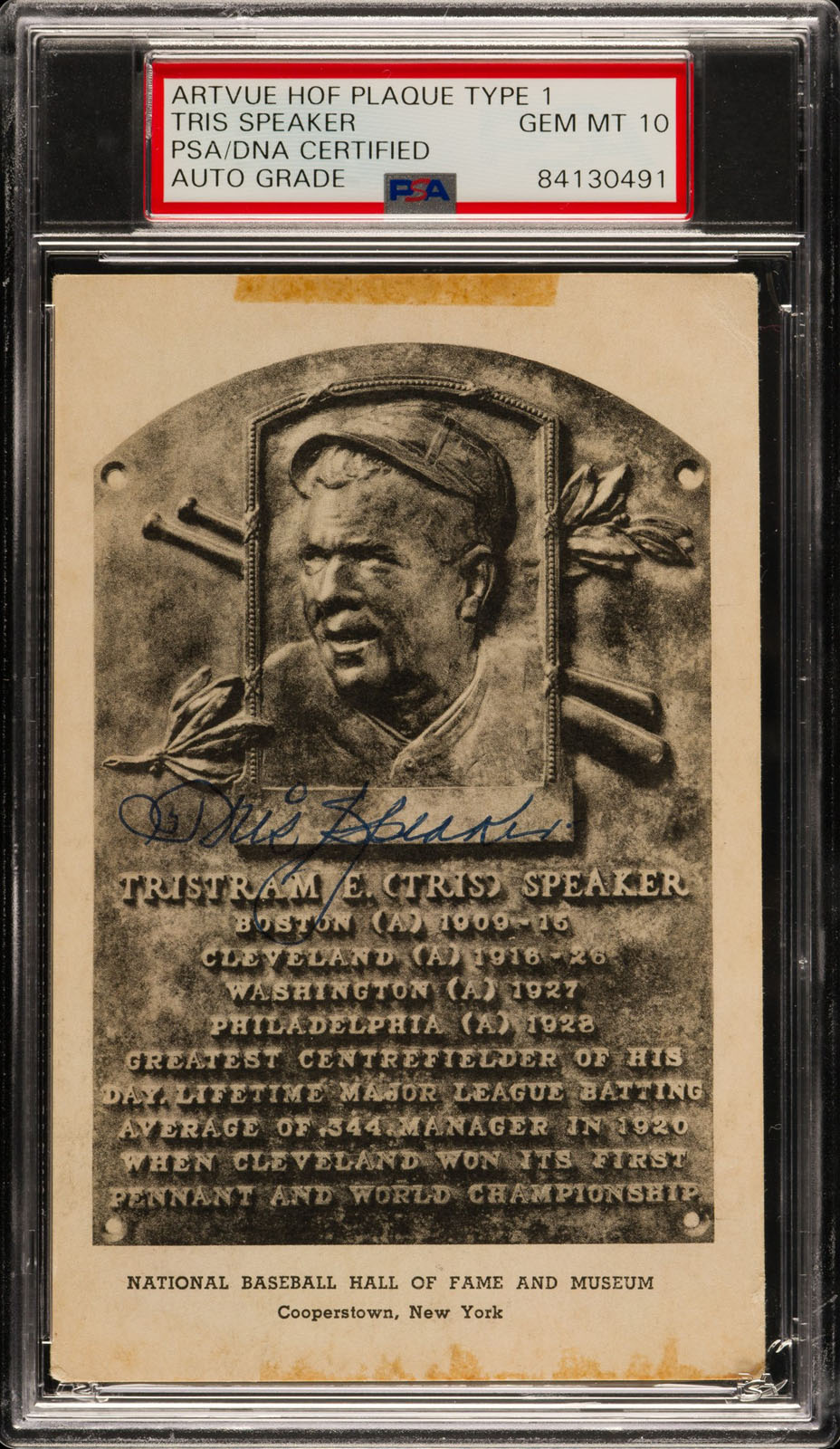 Tris Speaker Signed Black-and-White Hall of Fame Postcard - PSA/DNA GEM ...