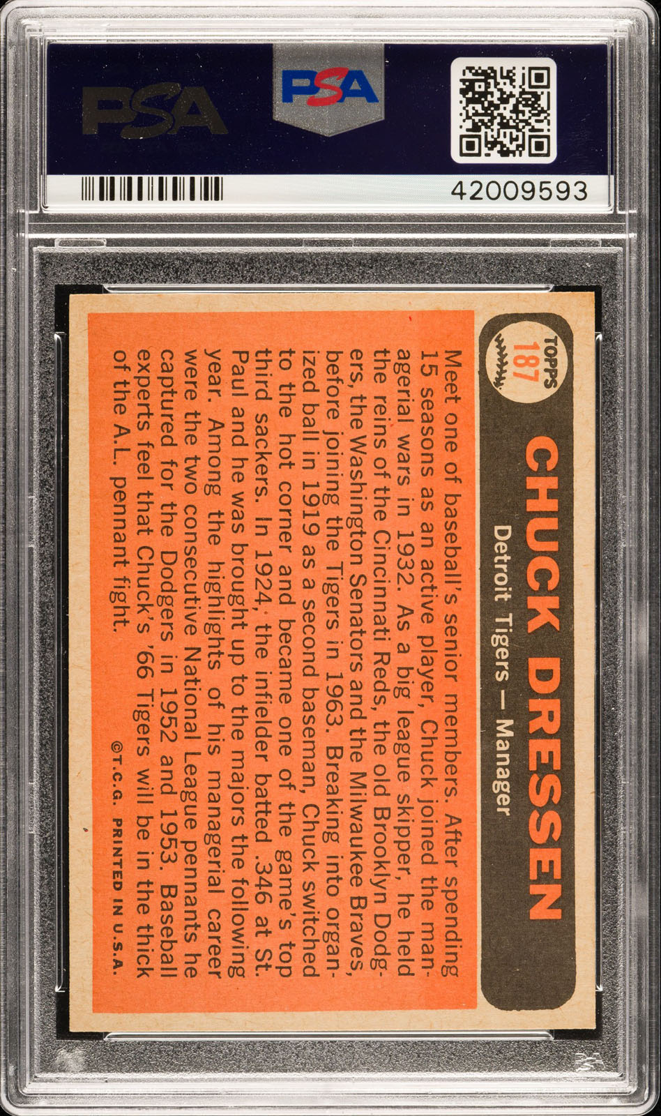 Signed 1966 Topps #187 Chuck Dressen - PSA/DNA | REA Archive