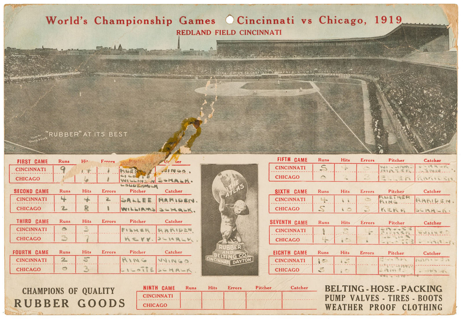 1919 Cincinnati Reds World Series Large-Format Advertising Scorecard ...