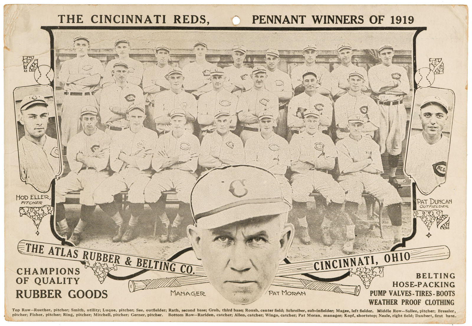 1919 Cincinnati Reds World Series Large-Format Advertising Scorecard ...