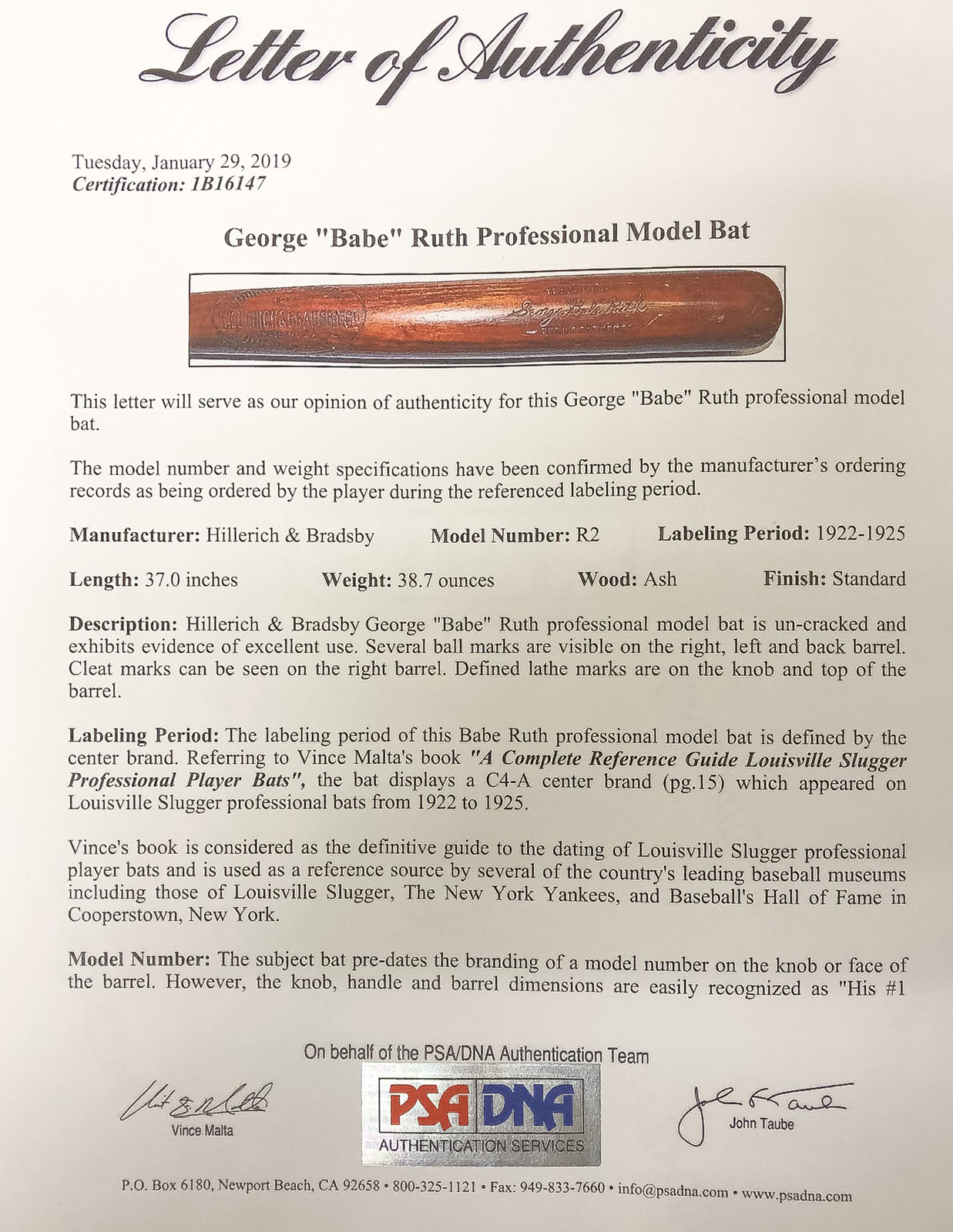 Unique 1922-1925 Babe Ruth New York Yankees Game-Used Bat - Largest ...