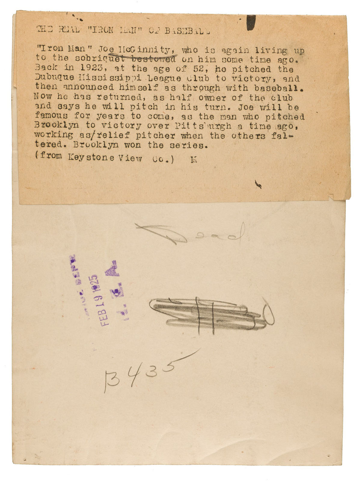 Trio of Early 1920s Joe McGinnity News Photographs (3) | REA Archive