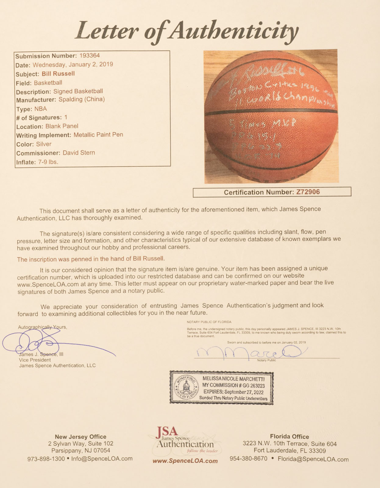 Bill Russell Limited-Edition Signed "Stat" Basketball | REA Archive