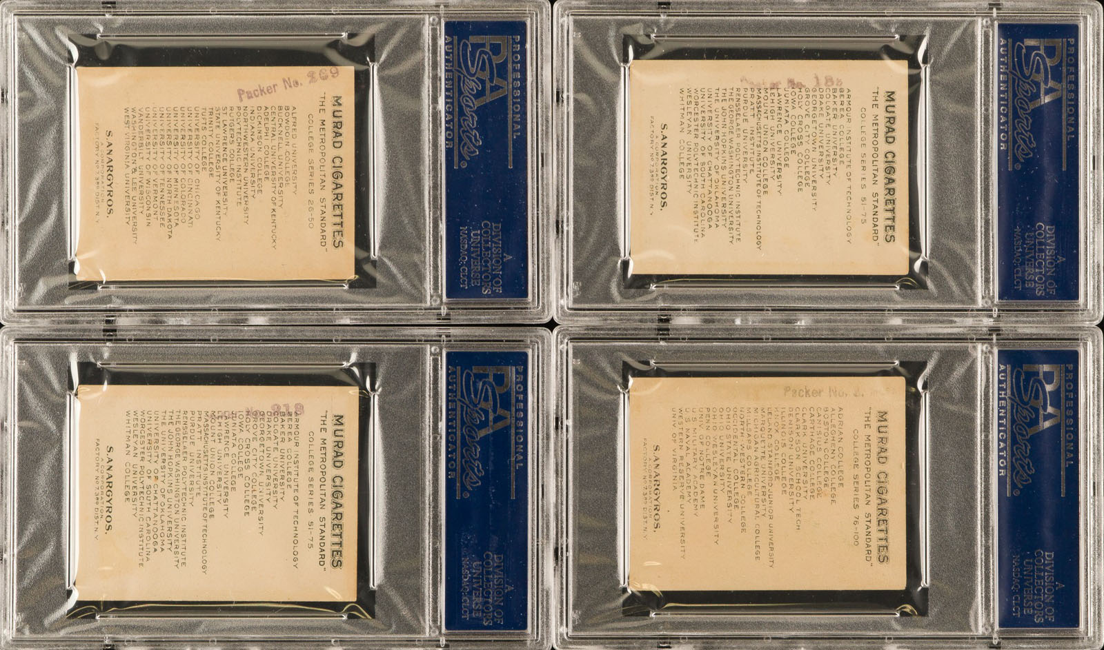 1909-1910 T51 Murad "College Series" Golfers PSA-Graded Collection (8 ...