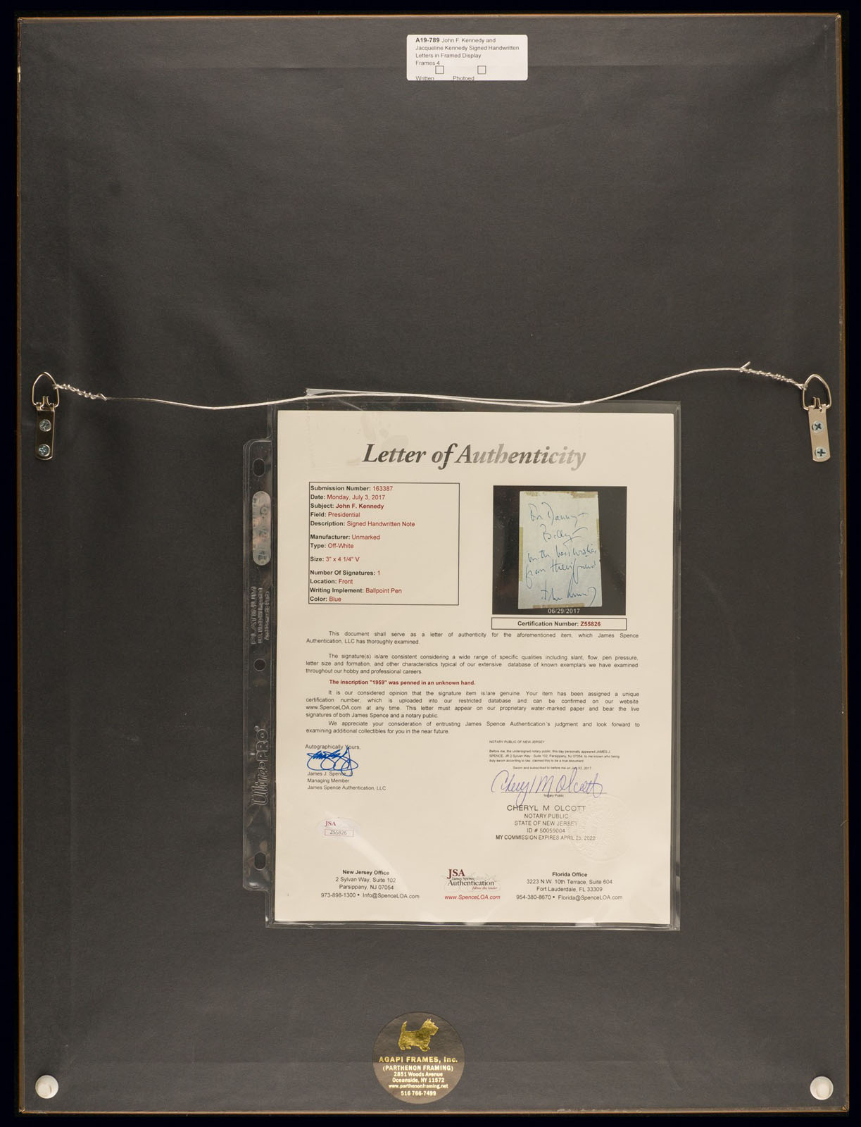 John F. Kennedy and Jacqueline Kennedy Signed Handwritten Letters in ...