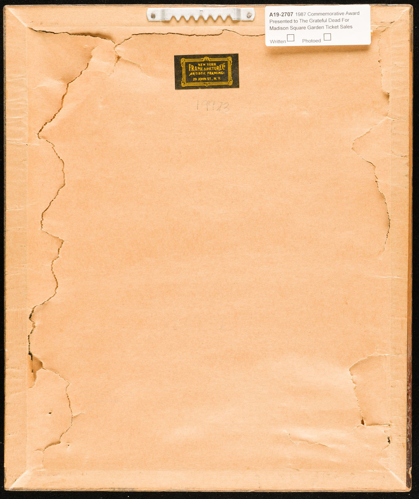 1987 Commemorative Award Presented to John Scher for Madison Square ...