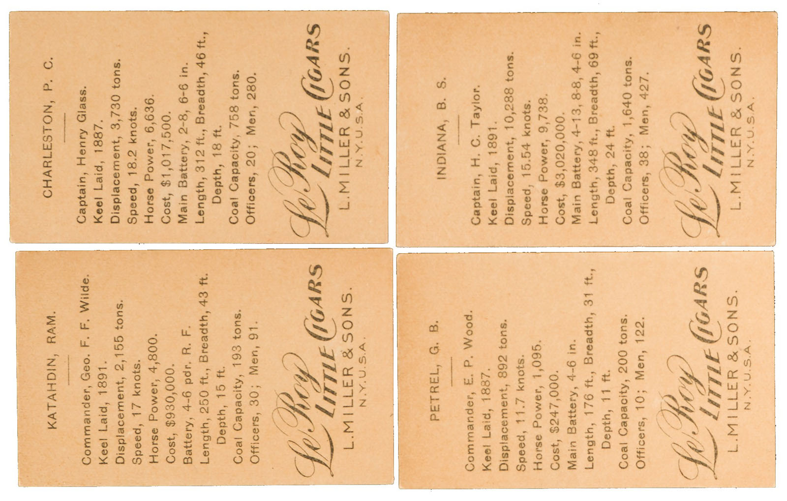 Circa 1899 T41 Le Roy Little Cigars Battleships Partial Set (19/25 ...