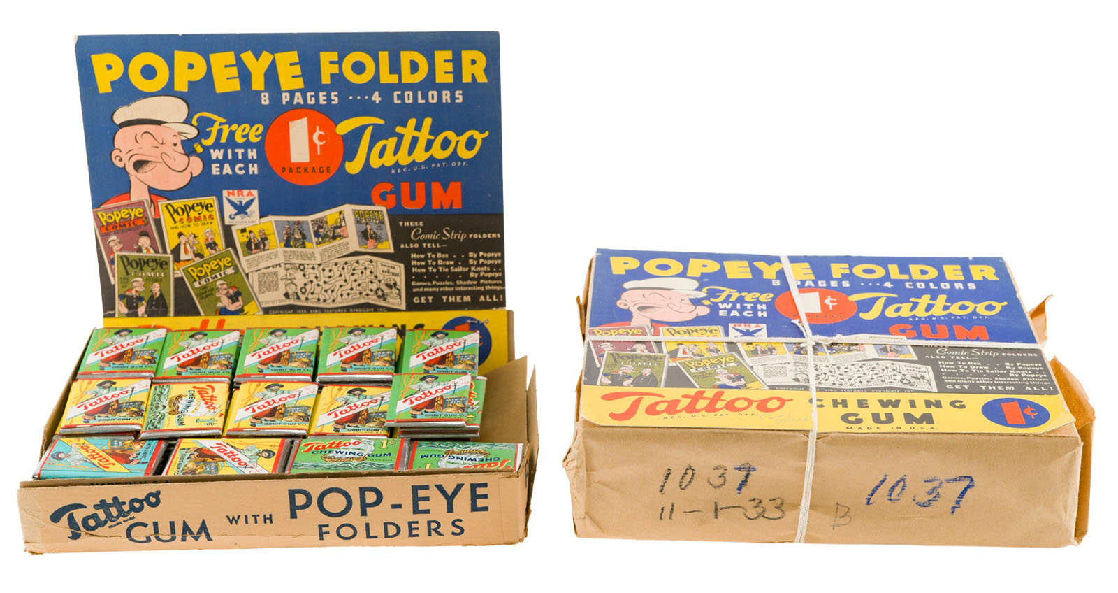 1933 Tattoo Orbit Chewing Gum - Popeye Folders - Near-Complete Box with ...