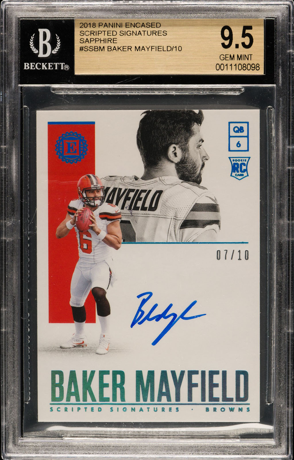 2018 Panini Encased Scripted Signatures Sapphire #SSBM Baker Mayfield ...