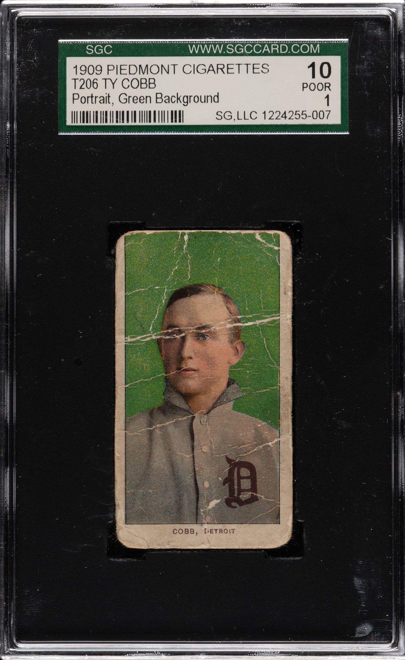 1909-1911 T206 White Border Ty Cobb Portrait Green Background | REA Archive