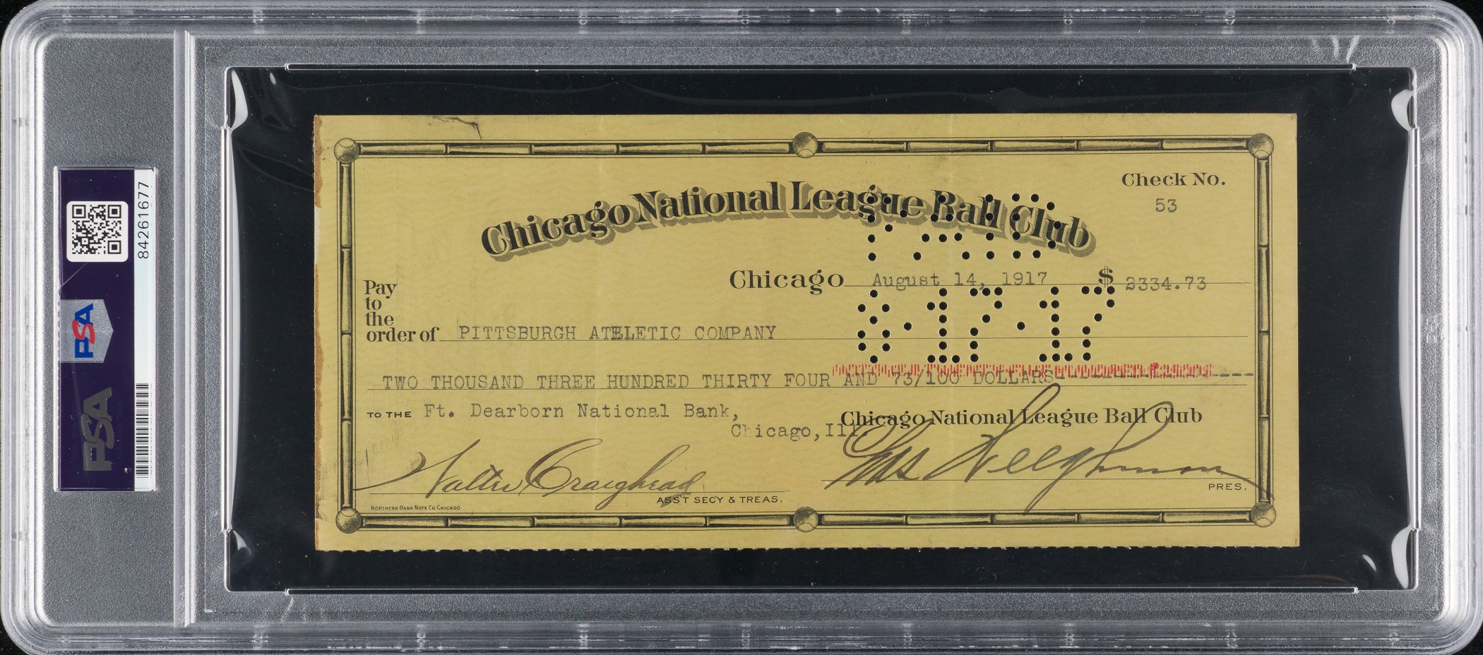 1917 Barney Dreyfuss Endorsed Chicago Cubs Check | REA Archive
