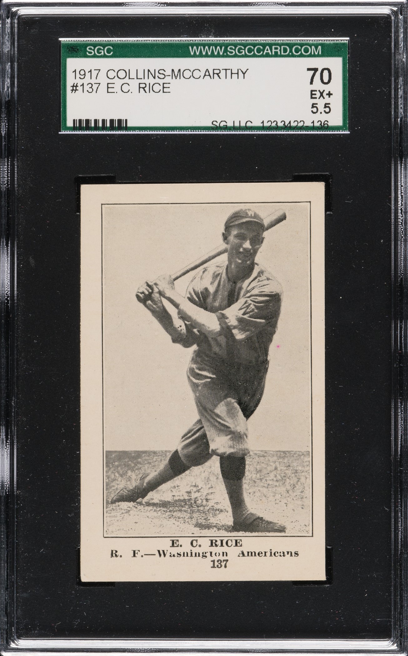 1917 E135 Collins-McCarthy #137 Sam Rice Rookie SGC EX+ 70 - Highest ...
