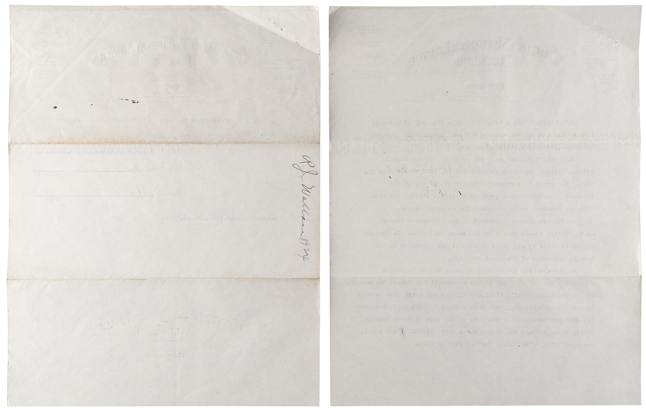 1923-1924 Roderick "Bobby" Wallace Chicago Cubs Scouting Contract | REA ...