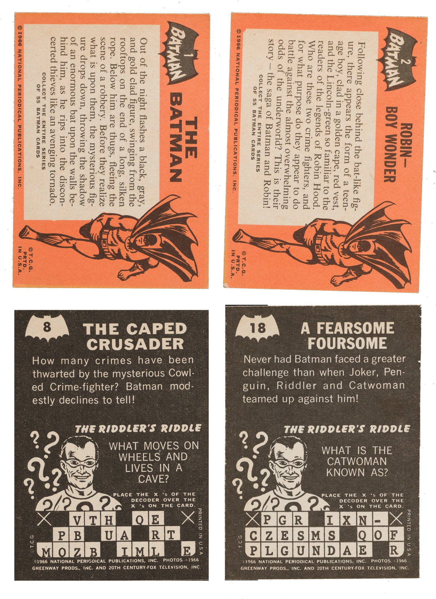 1966 Topps "Batman" Black Bat and Riddler Back Complete Sets (2 Sets ...