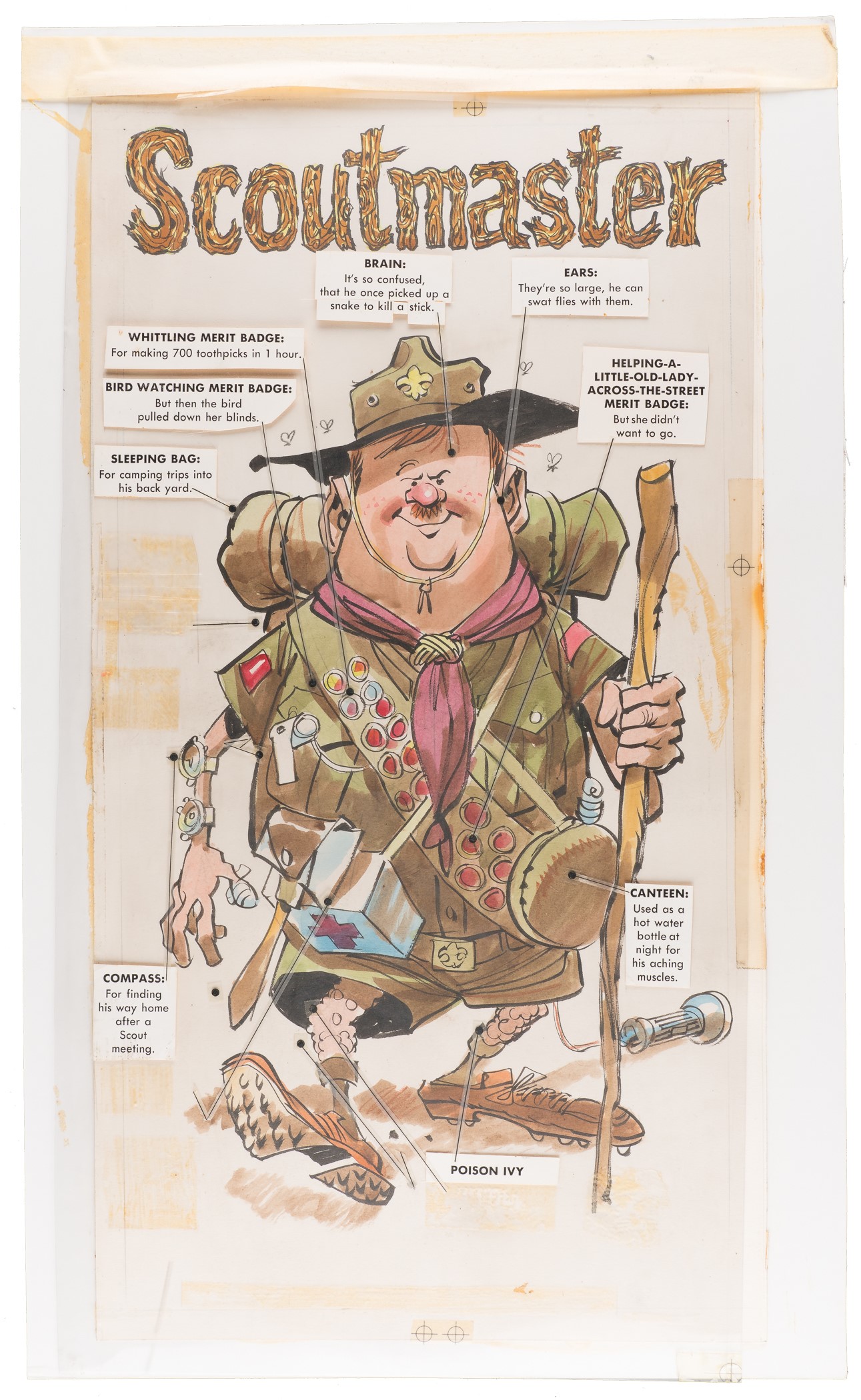 1968 Topps "Krazy People Posters" Original Artwork #15 Scoutmaster ...