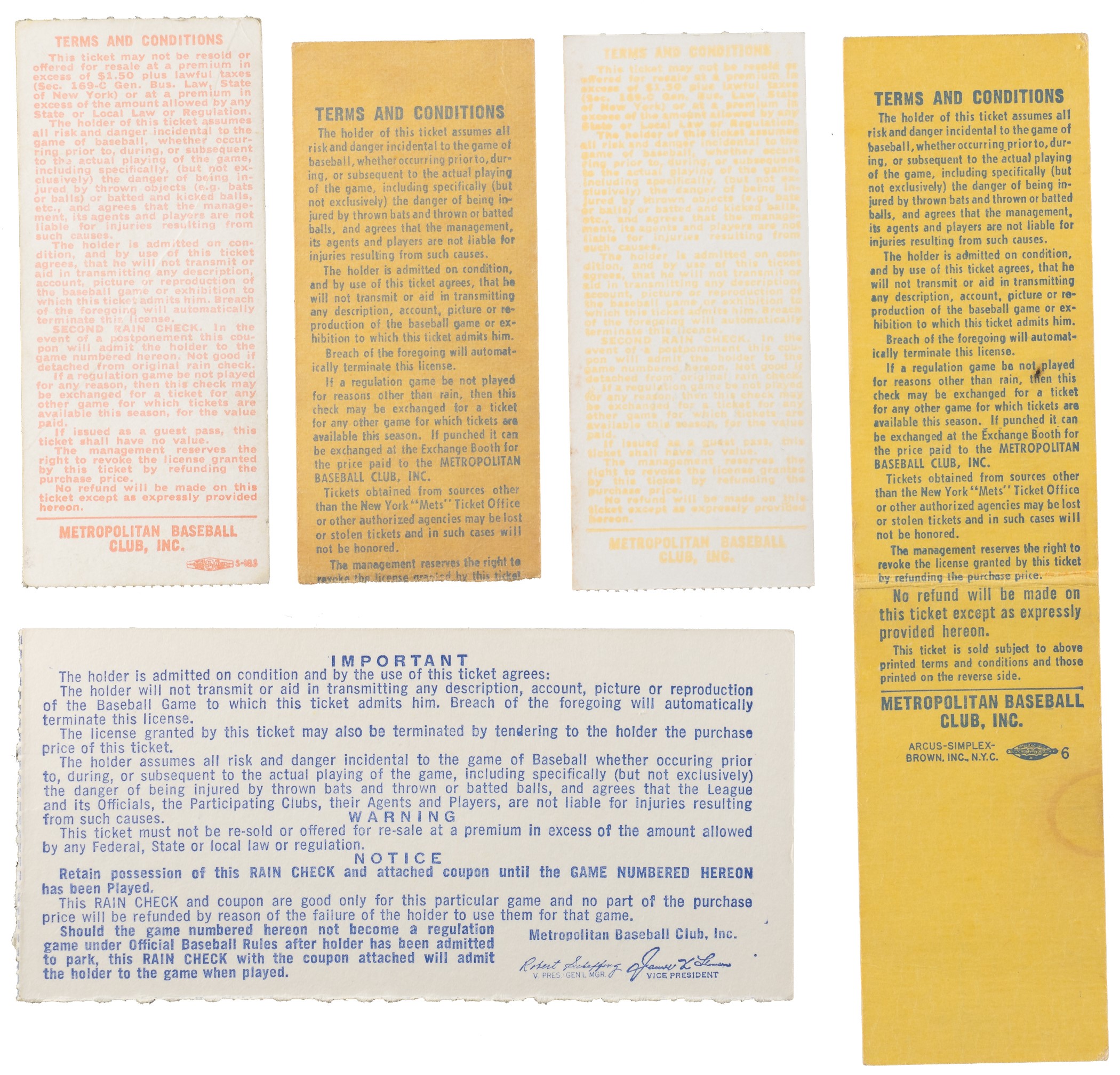 1973-1976 New York Mets Full Ticket and Ticket Stub Collection (182 ...