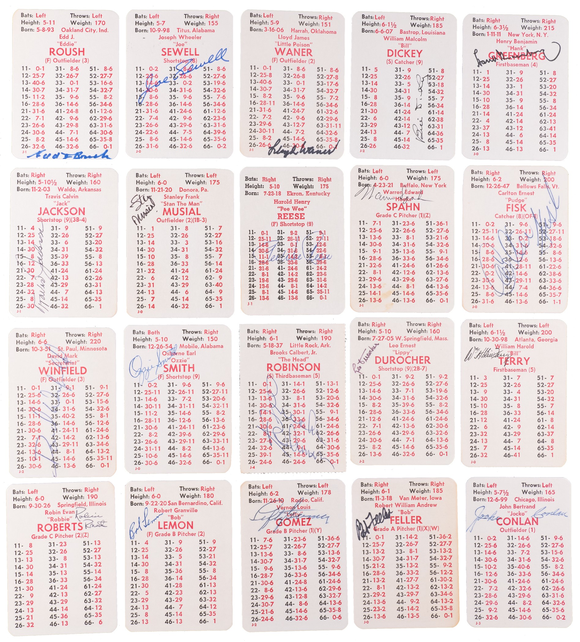 Extensive Collection of Signed APBA Game Cards (1,461) Including 114 ...