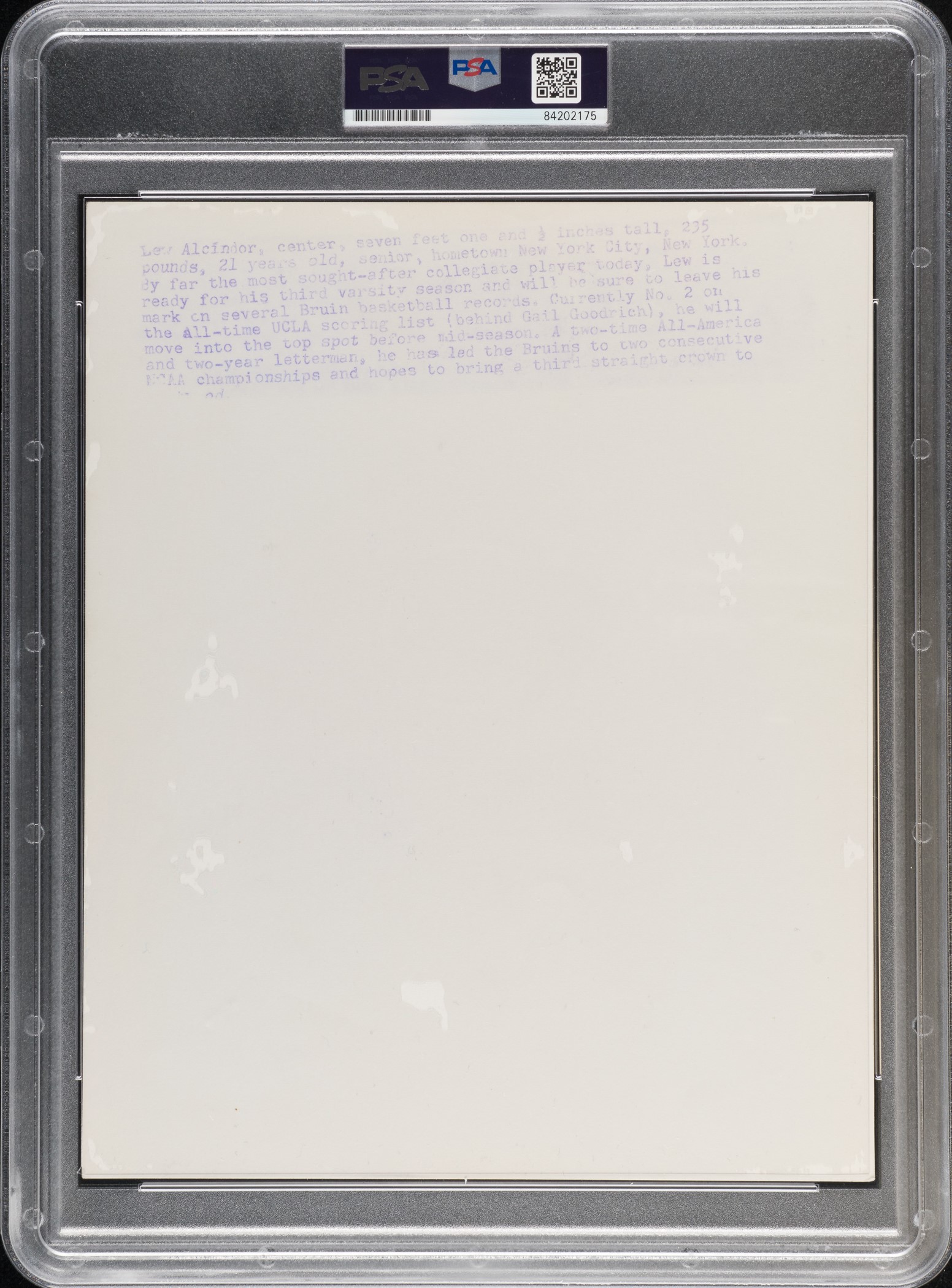 Extremely Rare Signed 1968 Lew Alcindor (Kareem Abdul-Jabbar) UCLA ...