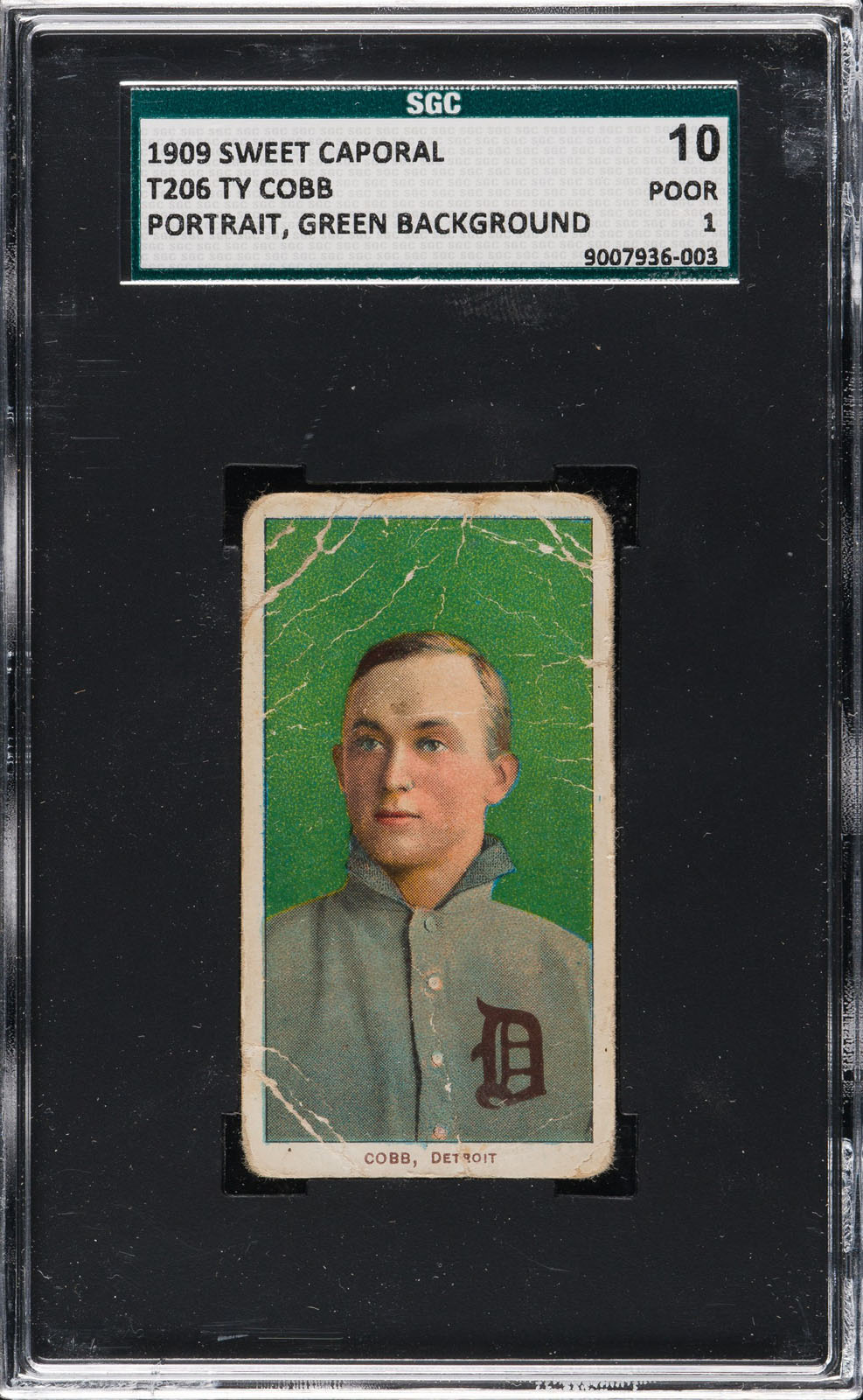 1909-1911 T206 White Border Ty Cobb Portrait Green Background | REA Archive