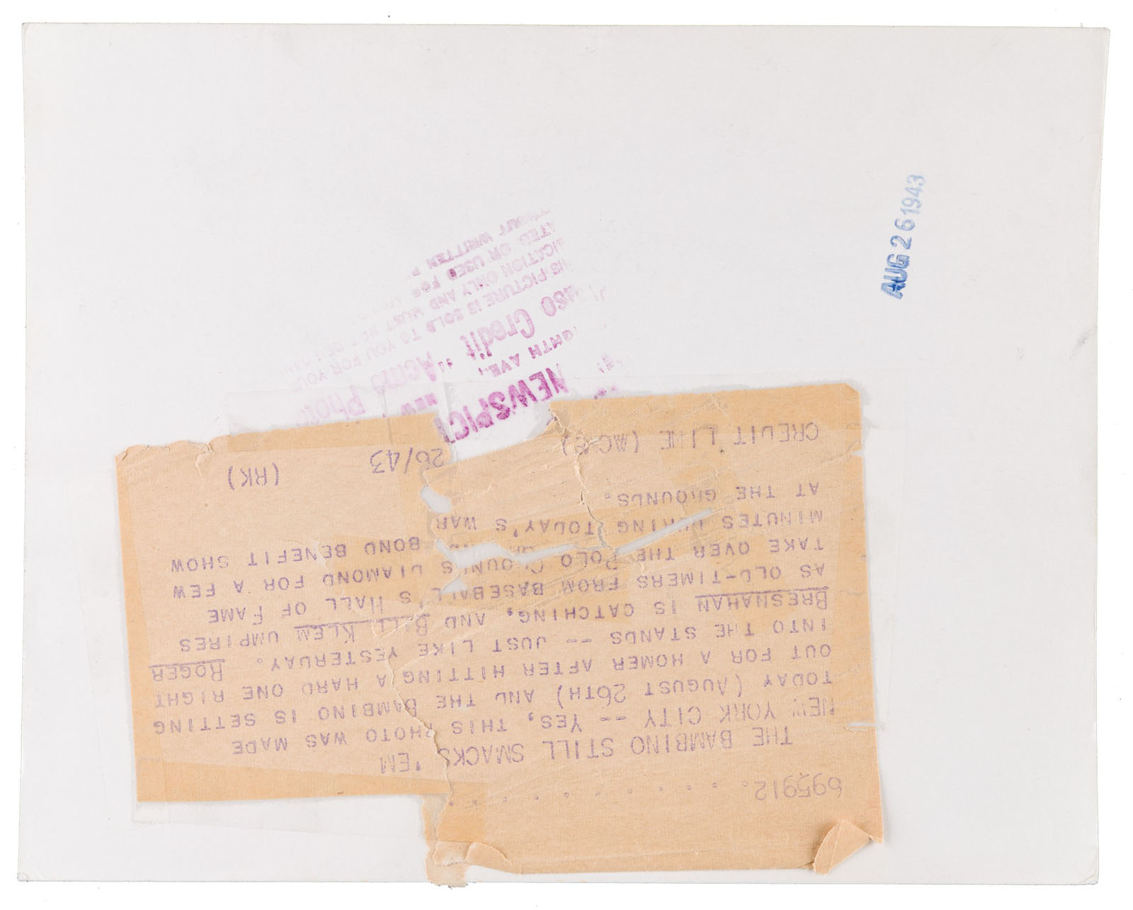 1943 Babe Ruth War Bond Game Original News Photograph - PSA/DNA Type I ...