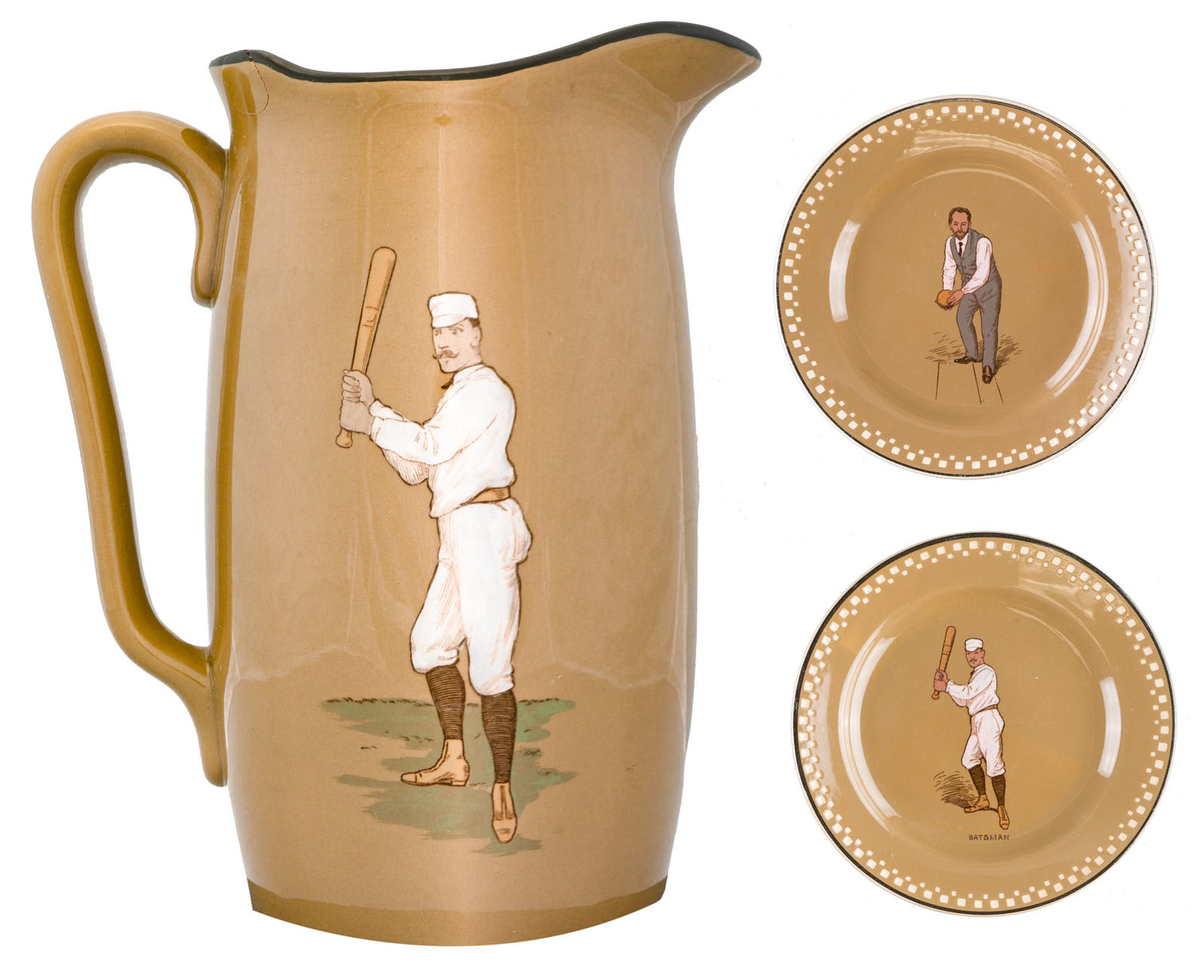 Circa 1880s Villeroy Boch Baseball Water Pitcher and Pair of Plates ...