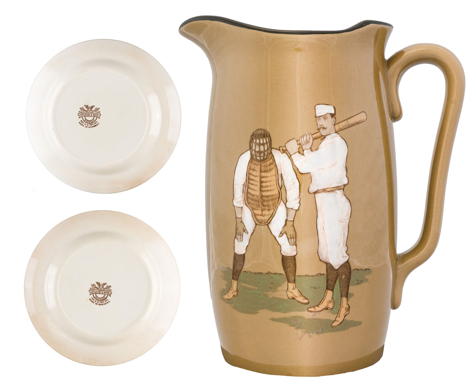 Circa 1880s Villeroy Boch Baseball Water Pitcher and Pair of Plates ...