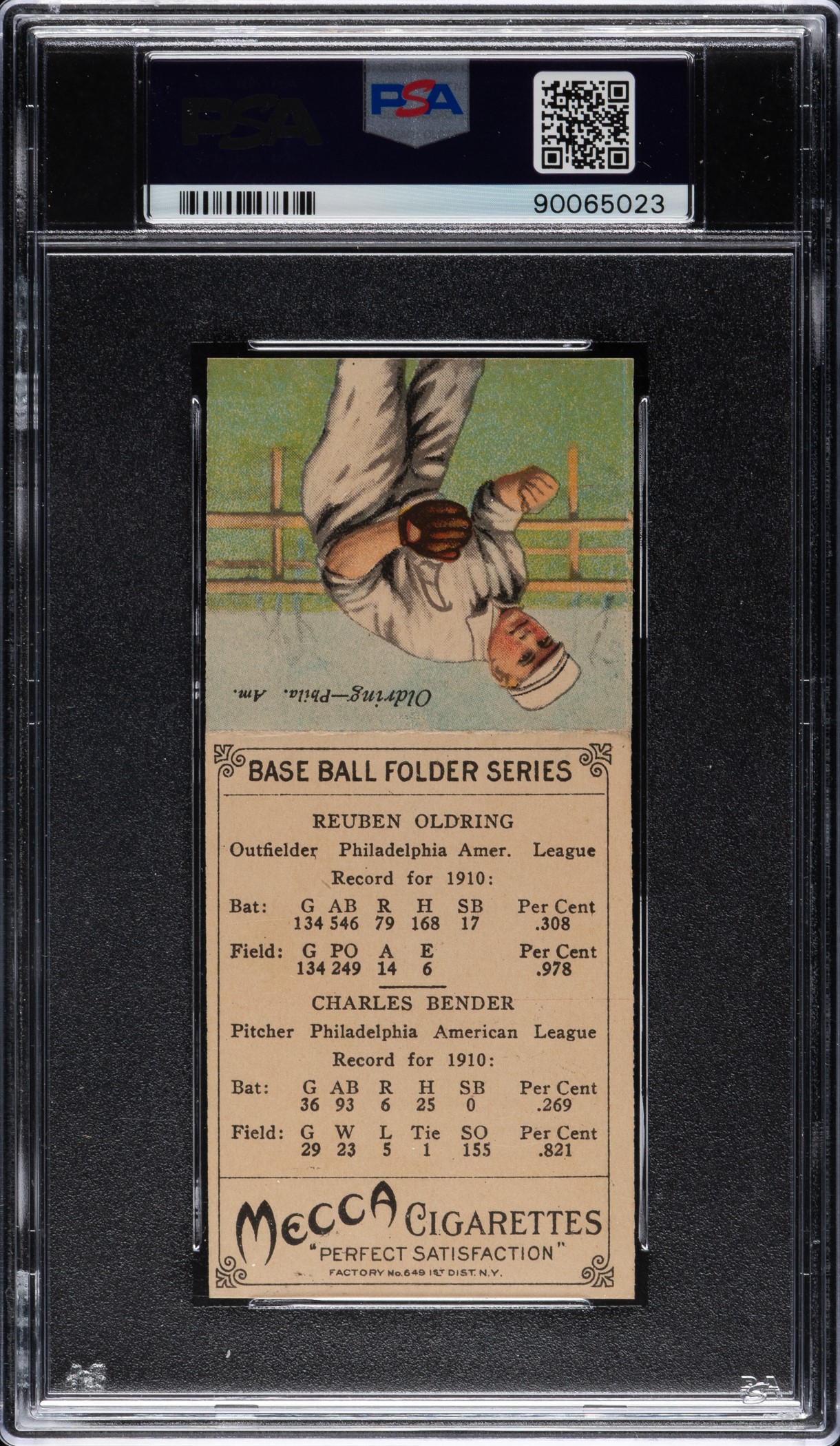 1911 T201 Mecca Double Folders Chief Bender/Rube Oldring PSA NM-MT 8 ...