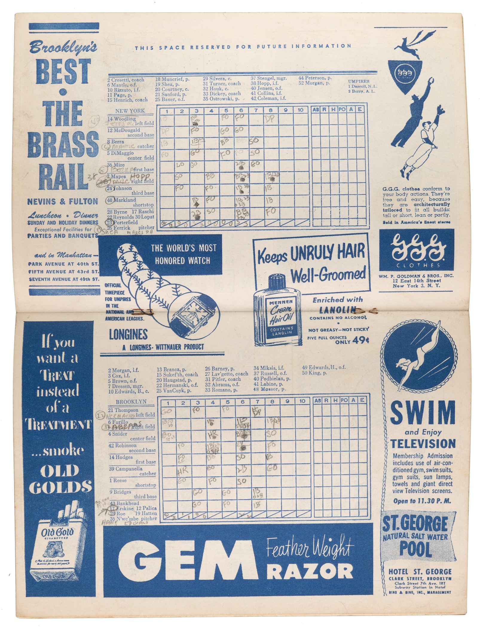 1951 Brooklyn Dodgers (vs. Yankees) Exhibition-Game Program - Mickey ...
