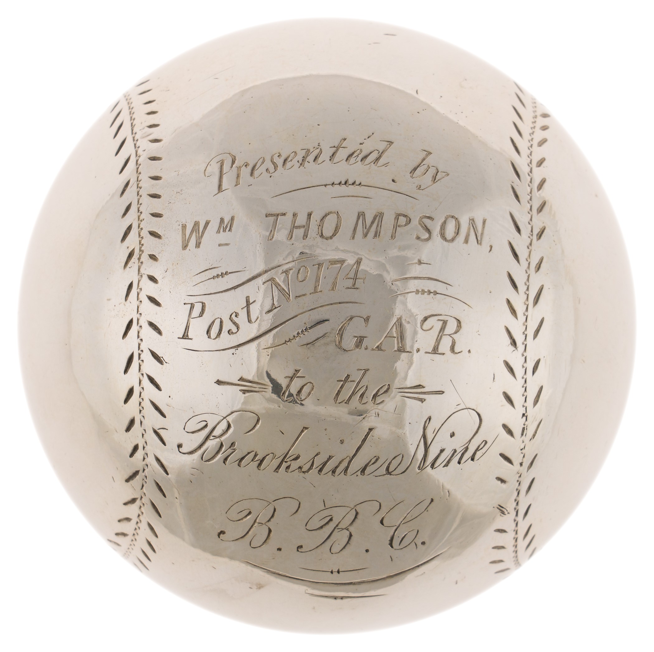 Circa 1870s Brookside Nine Baseball Club of Pennsylvania Silver Trophy ...