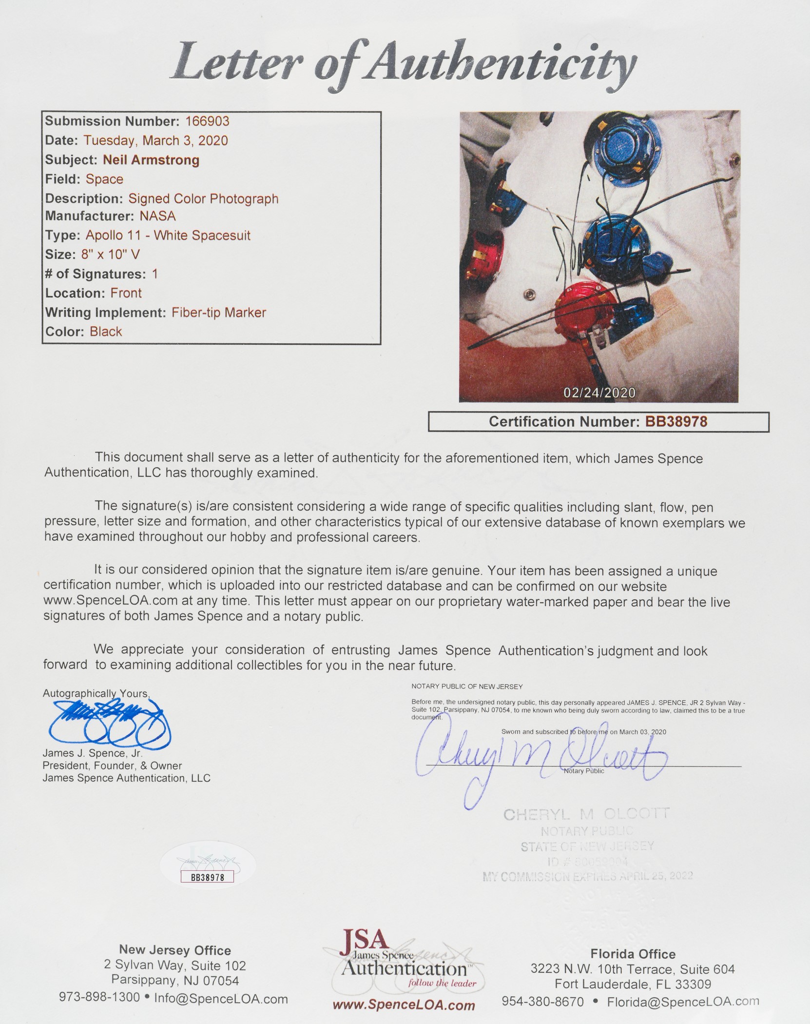 Neil Armstrong Signed Photo - Signature Only - No Personalization - JSA ...