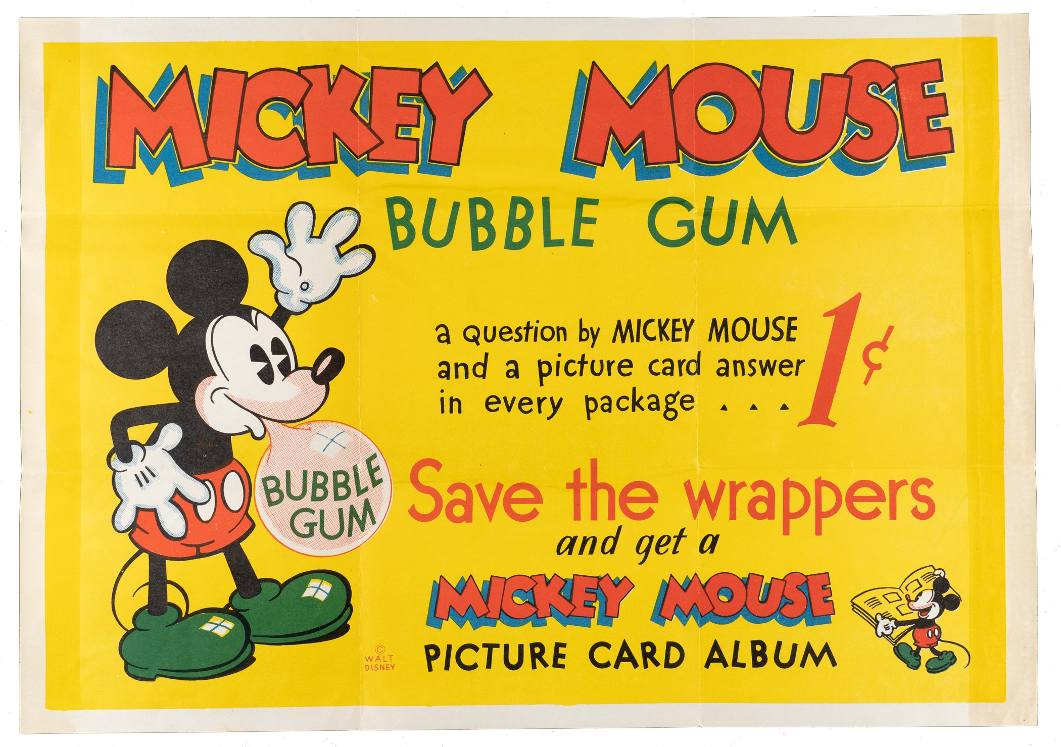 1935 R89 Gum, Inc. "Mickey Mouse Bubble Gum" Original Store Window ...