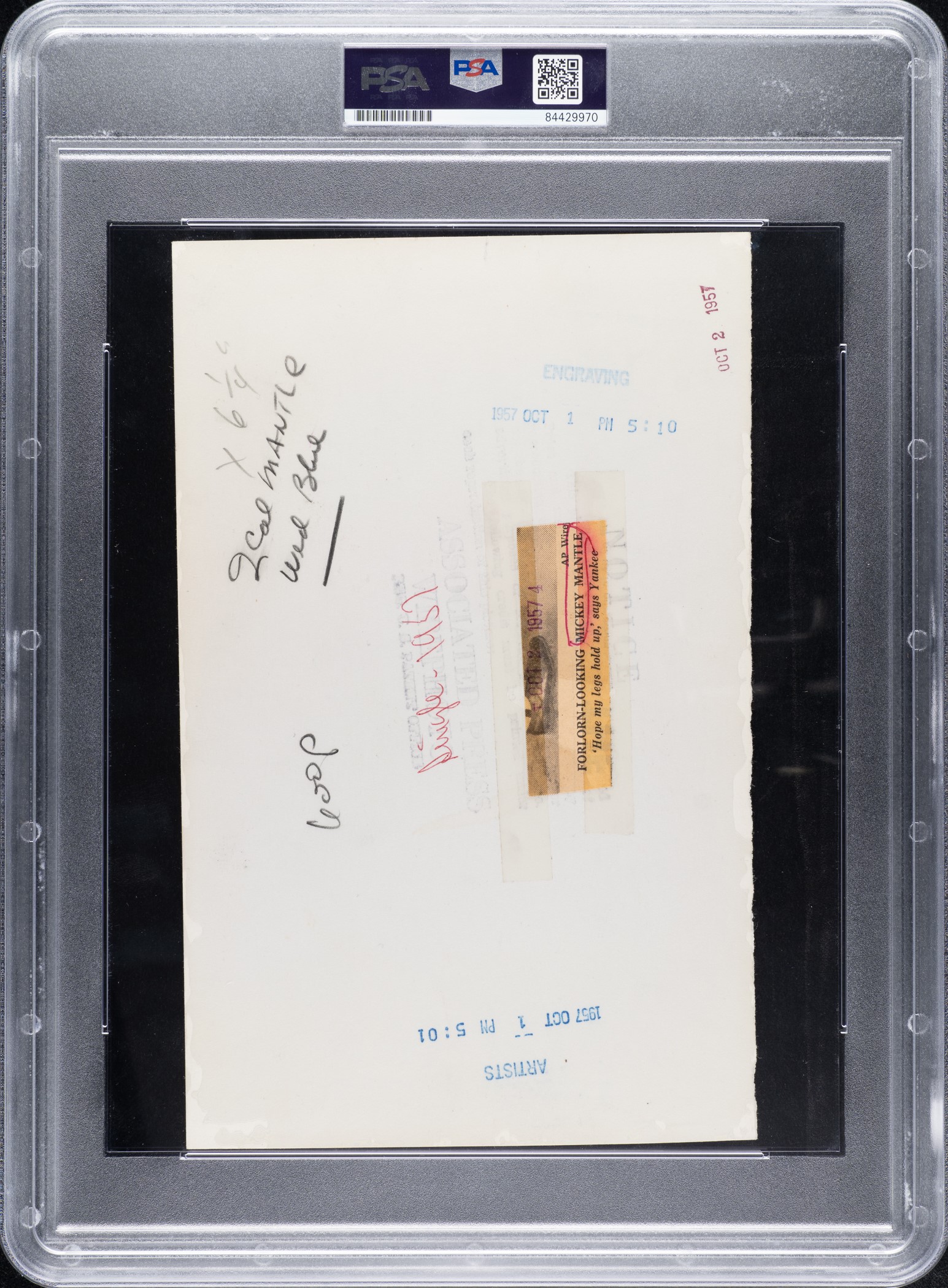 1956 Mickey Mantle Associated Press Wire Photograph PSA/DNA Type III ...