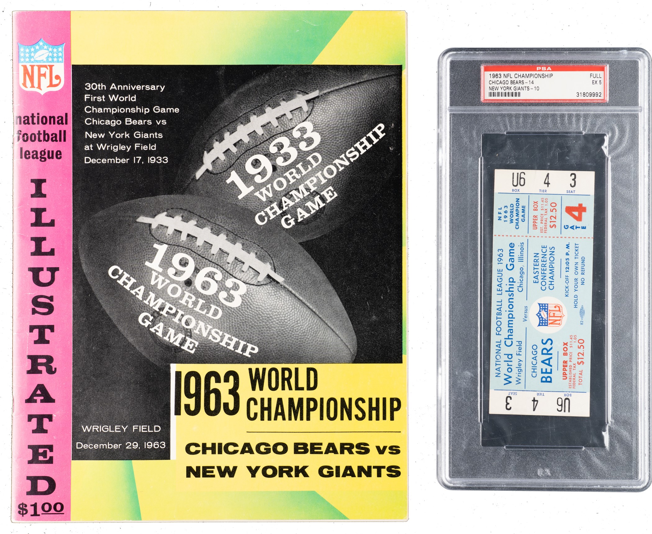 1963 Chicago Bears vs. New York Giants NFL Championship Full Ticket PSA ...