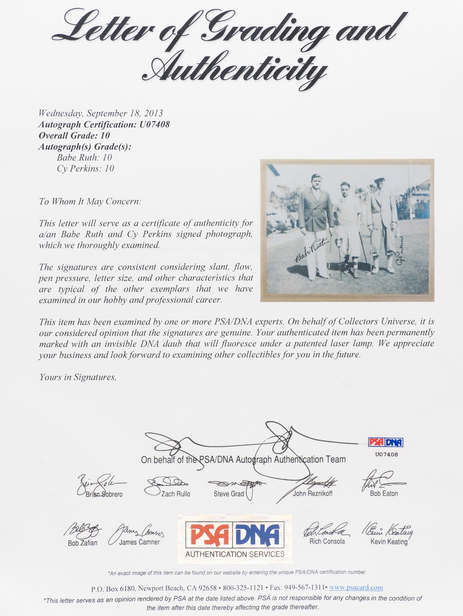 Circa 1931 Babe Ruth and Cy Perkins Signed Photograph PSA/DNA GEM MINT ...