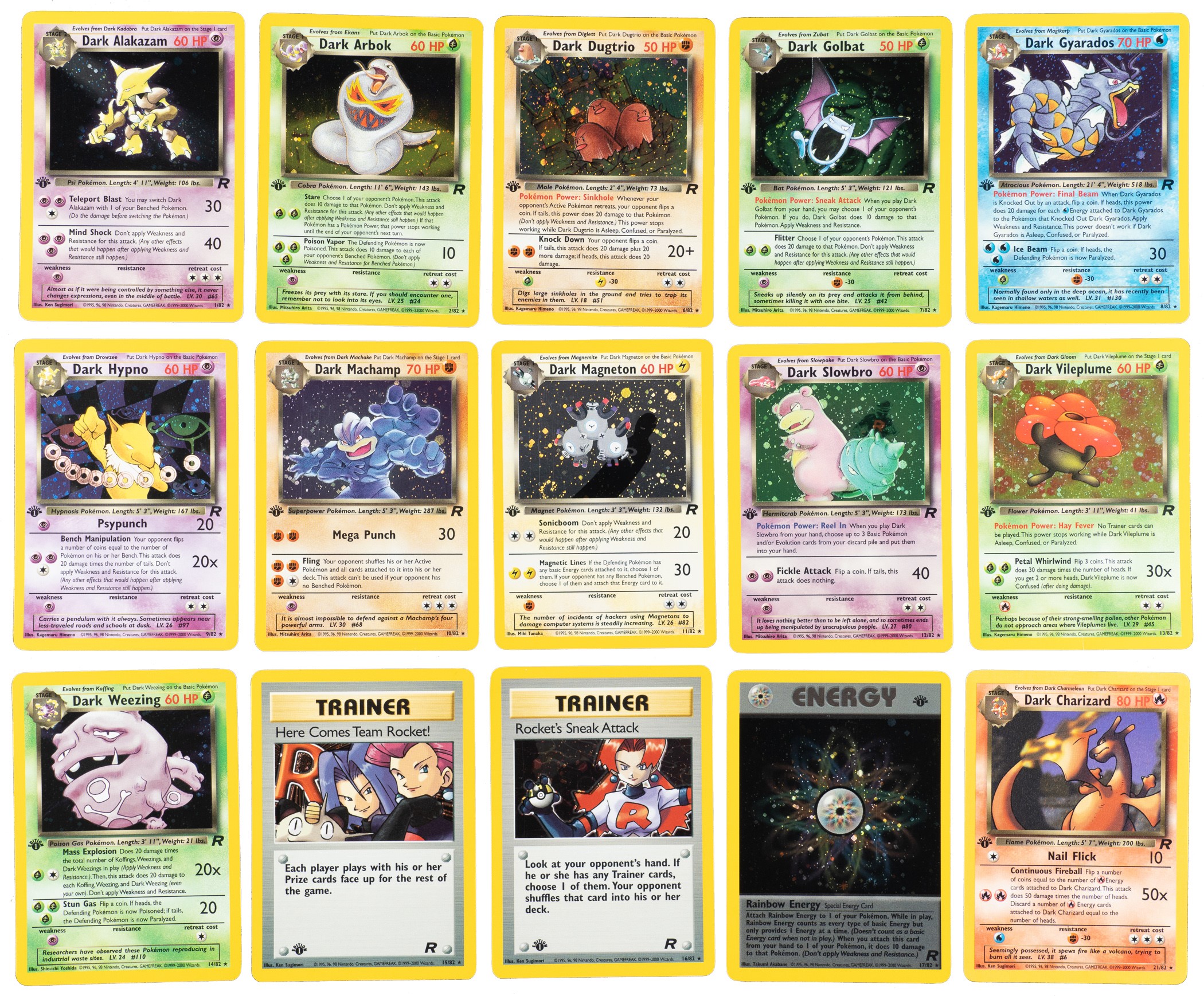 High-Grade 2000 Pokemon Team Rocket 1st Edition Complete Set (83 ...