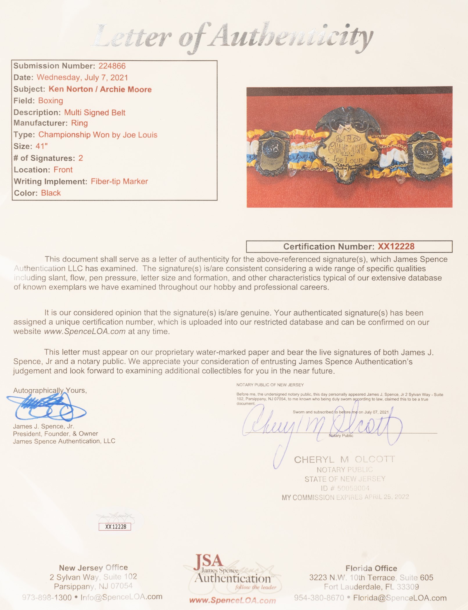 Joe Louis Ring Magazine Championship Replica Title Belt Signed by Ken ...