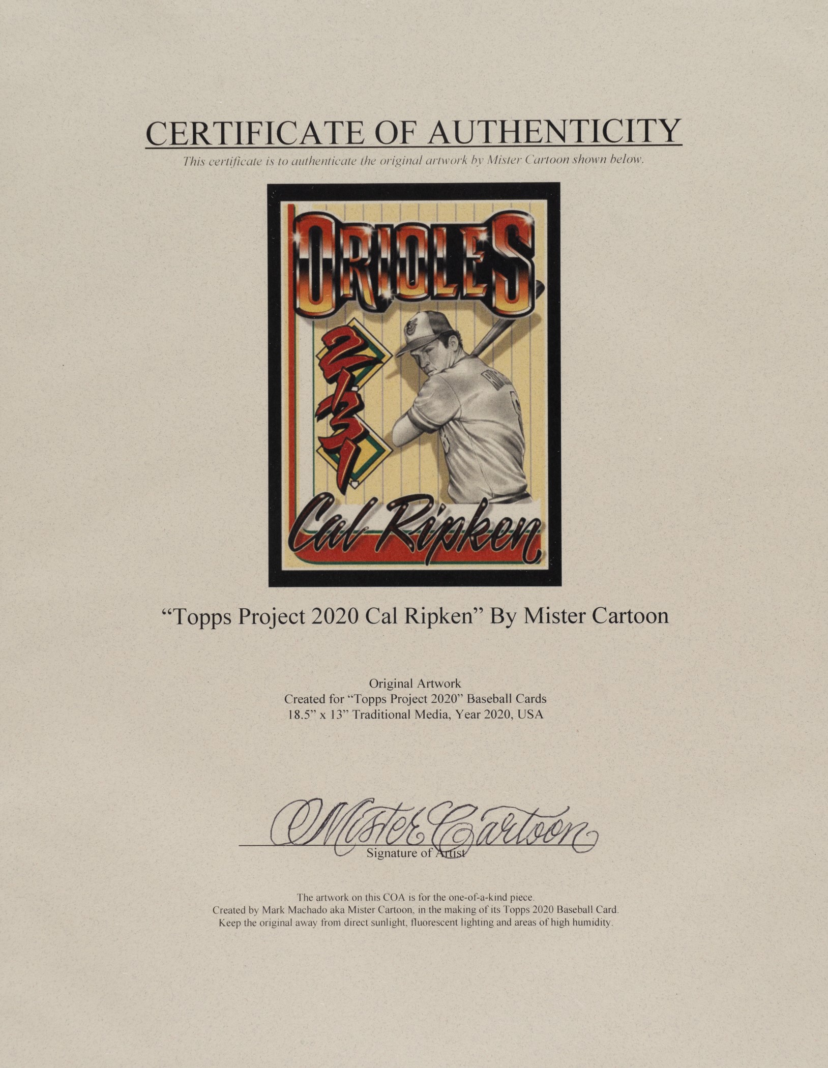 Topps Project 2020 Cal Ripken Original Card Painting By Mister Cartoon ...