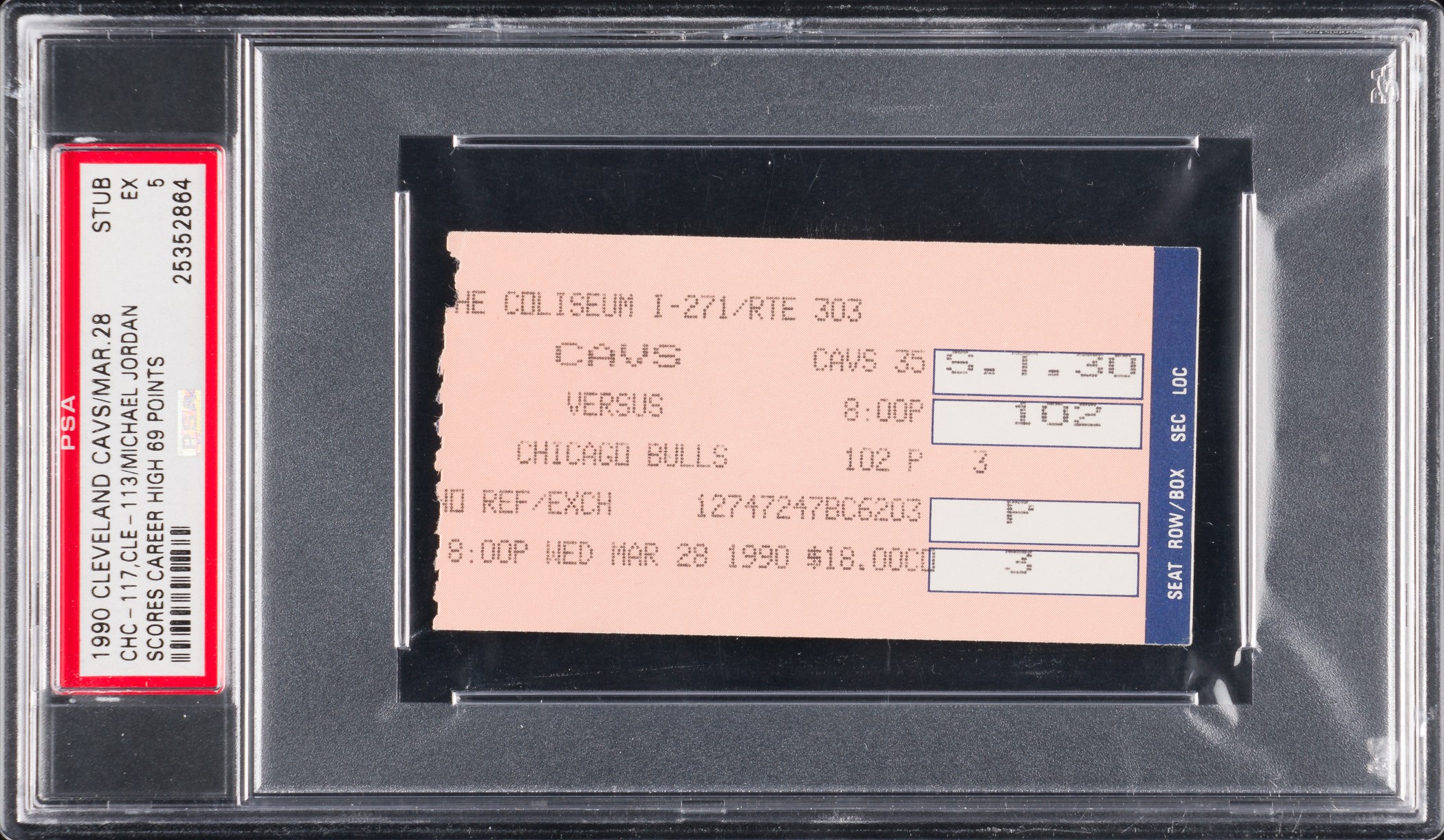March 28, 1990 Cleveland Cavaliers (vs. Chicago Bulls) Ticket Stub PSA ...