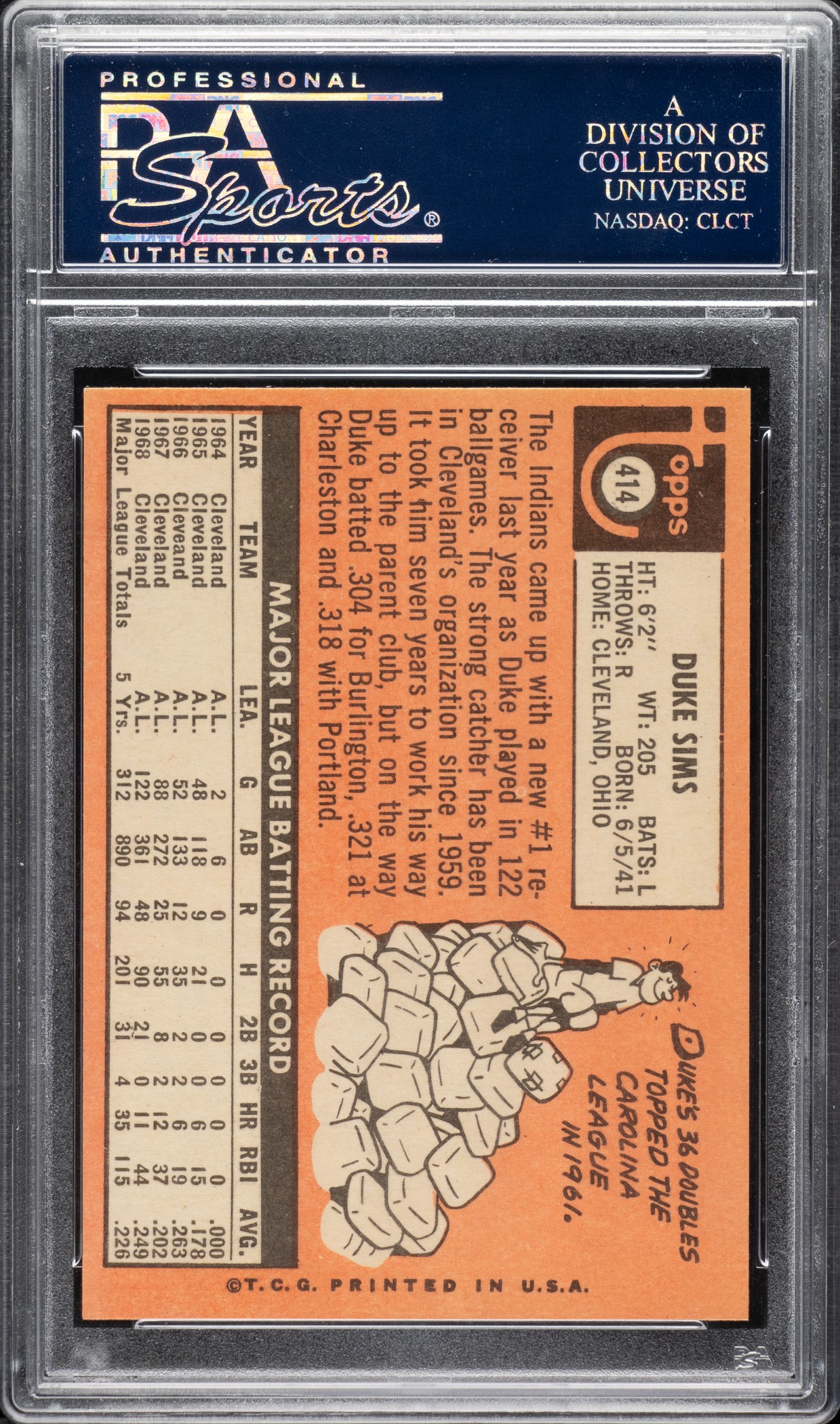 1969 Topps #414 Duke Sims PSA MINT 9 | REA Archive