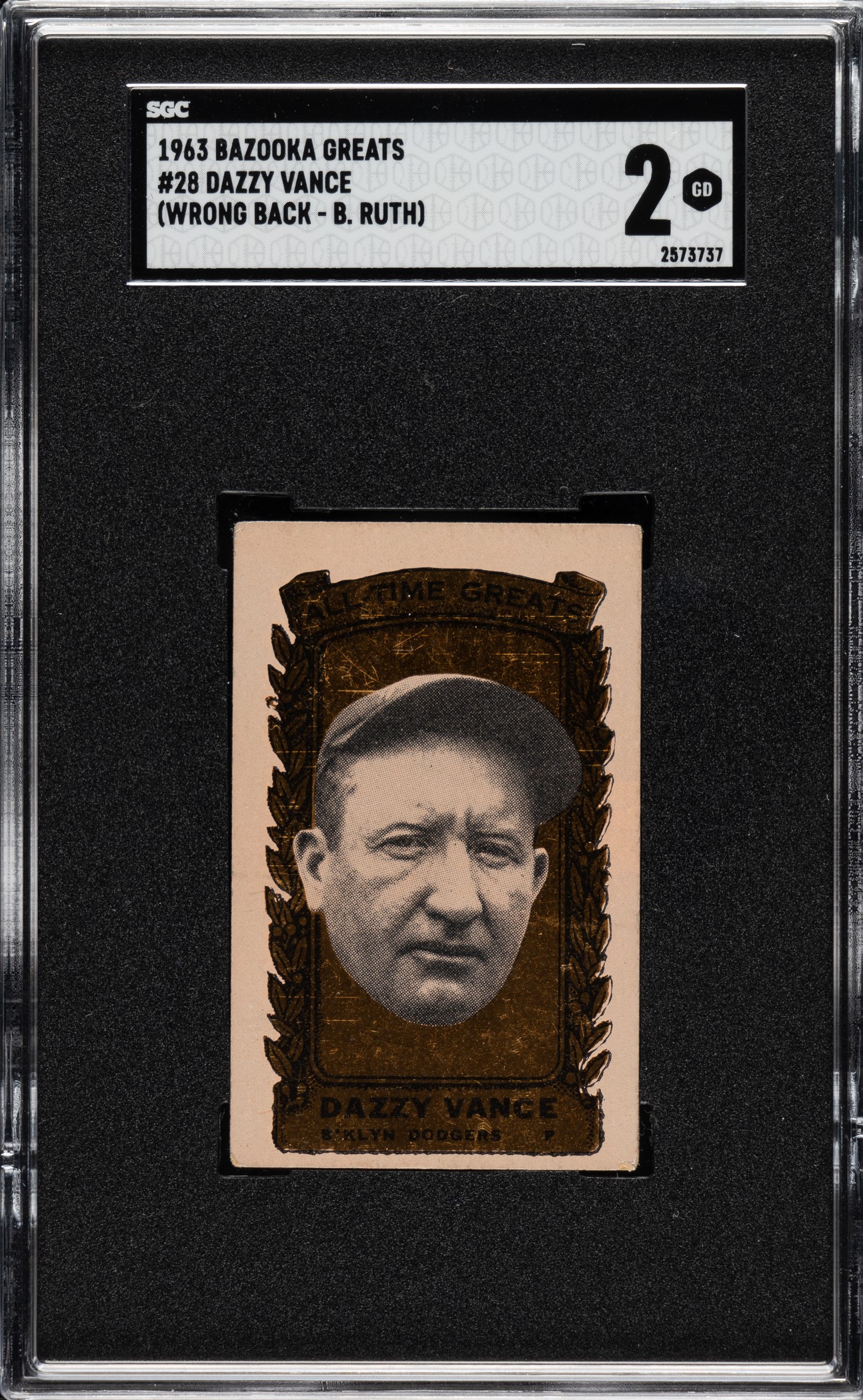 1963 Bazooka All-Time Greats Dazzy Vance/Babe Ruth Wrong Back SGC GOOD ...