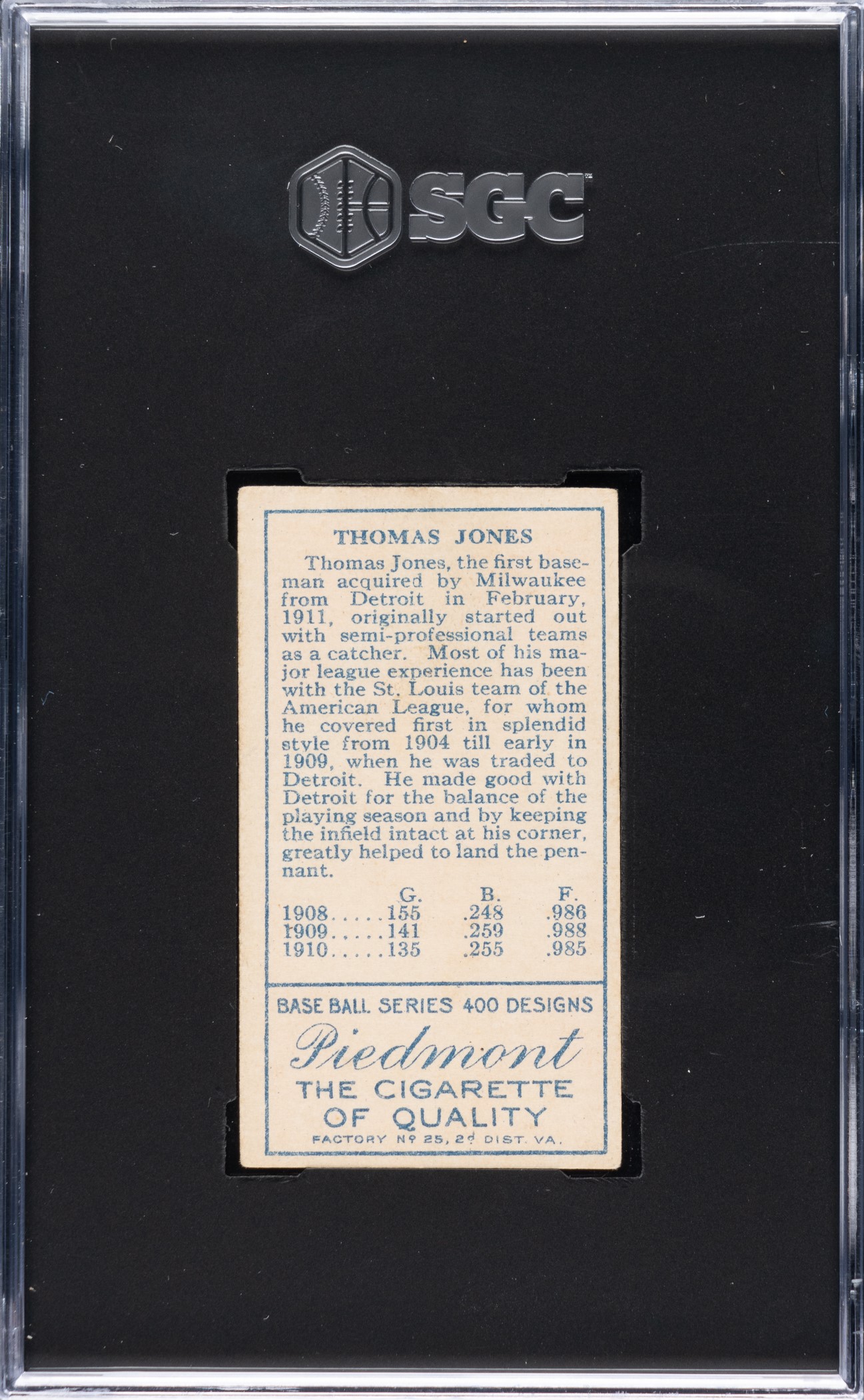 1911 T205 Gold Border Thomas Jones SGC VG/EX 4 | REA Archive