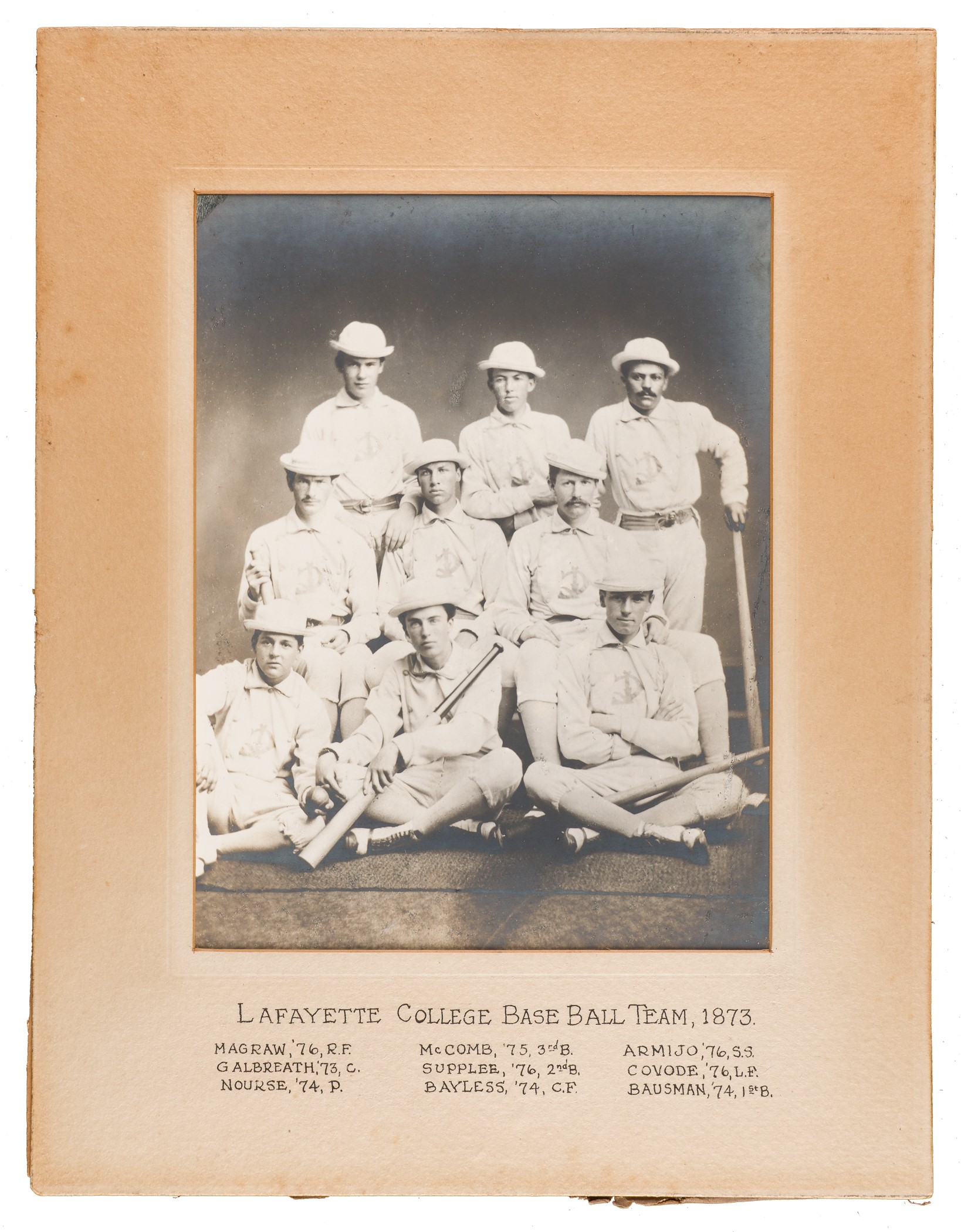 1873 Lafayette College Integrated Baseball Team Cabinet Photograph ...