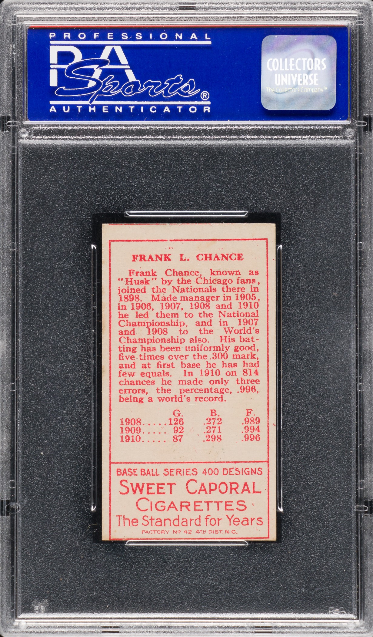 1911 T205 Gold Border Frank Chance PSA NM 7 (MC) | REA Archive