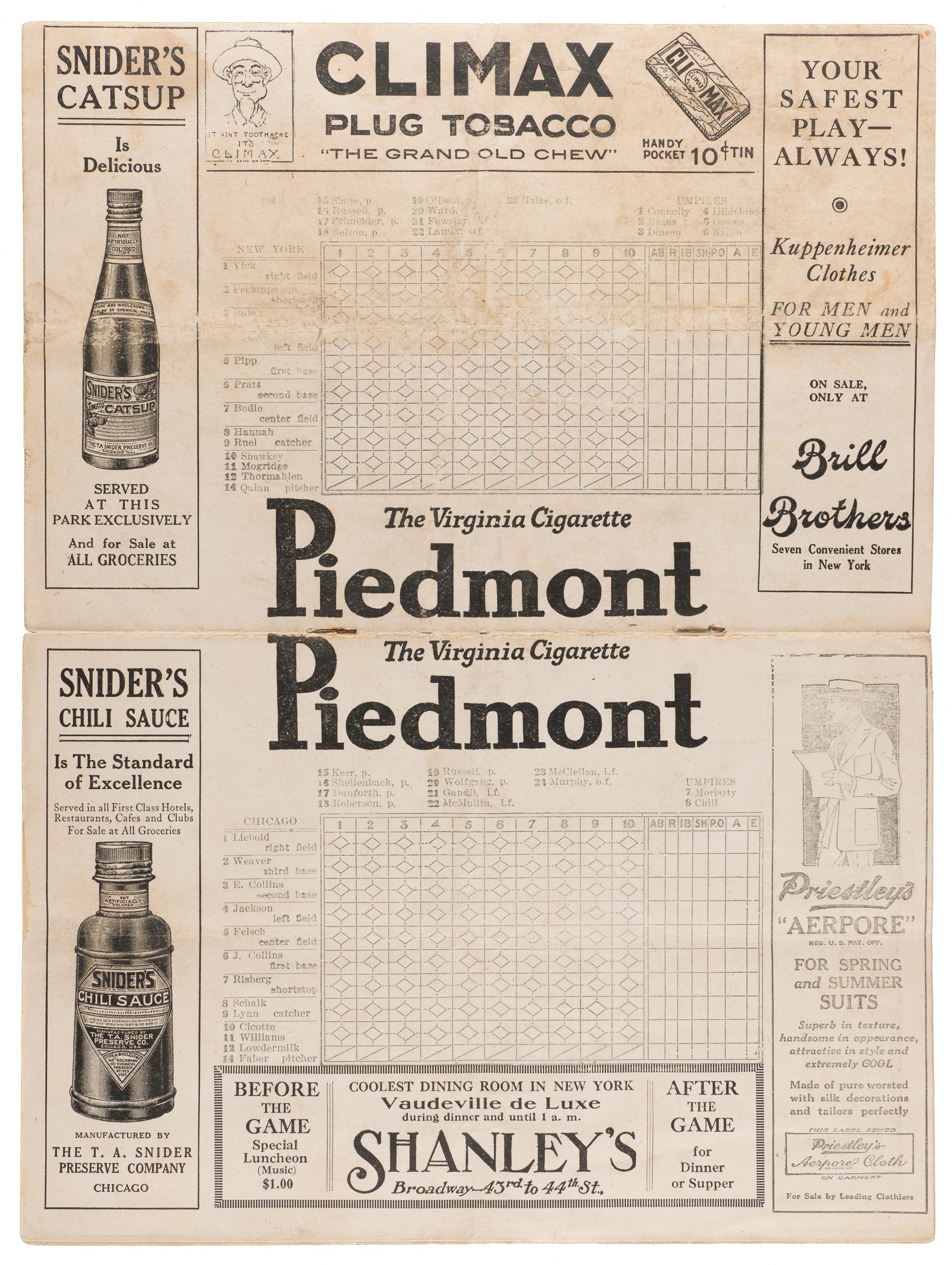 1919 New York Yankees (vs. Chicago White Sox) Program with Joe Jackson ...