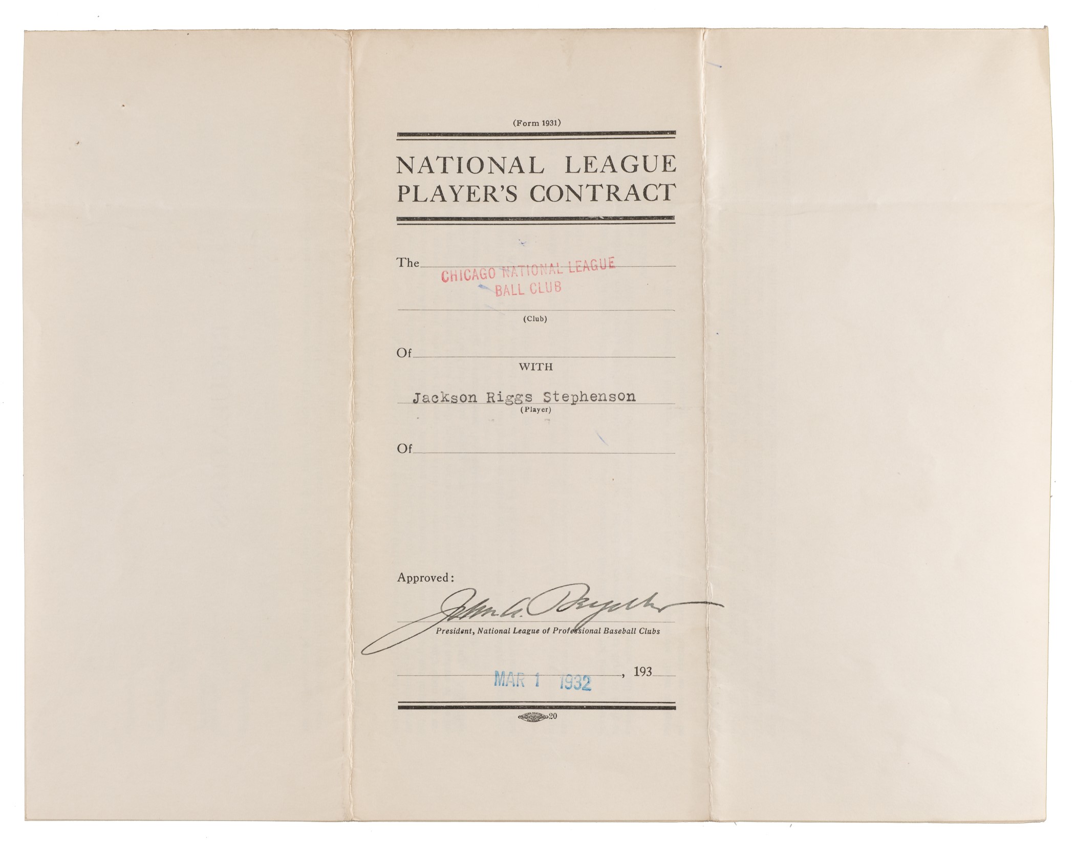 1927-1934 Riggs Stephenson Chicago Cubs Contract Collection (8) - .336 ...