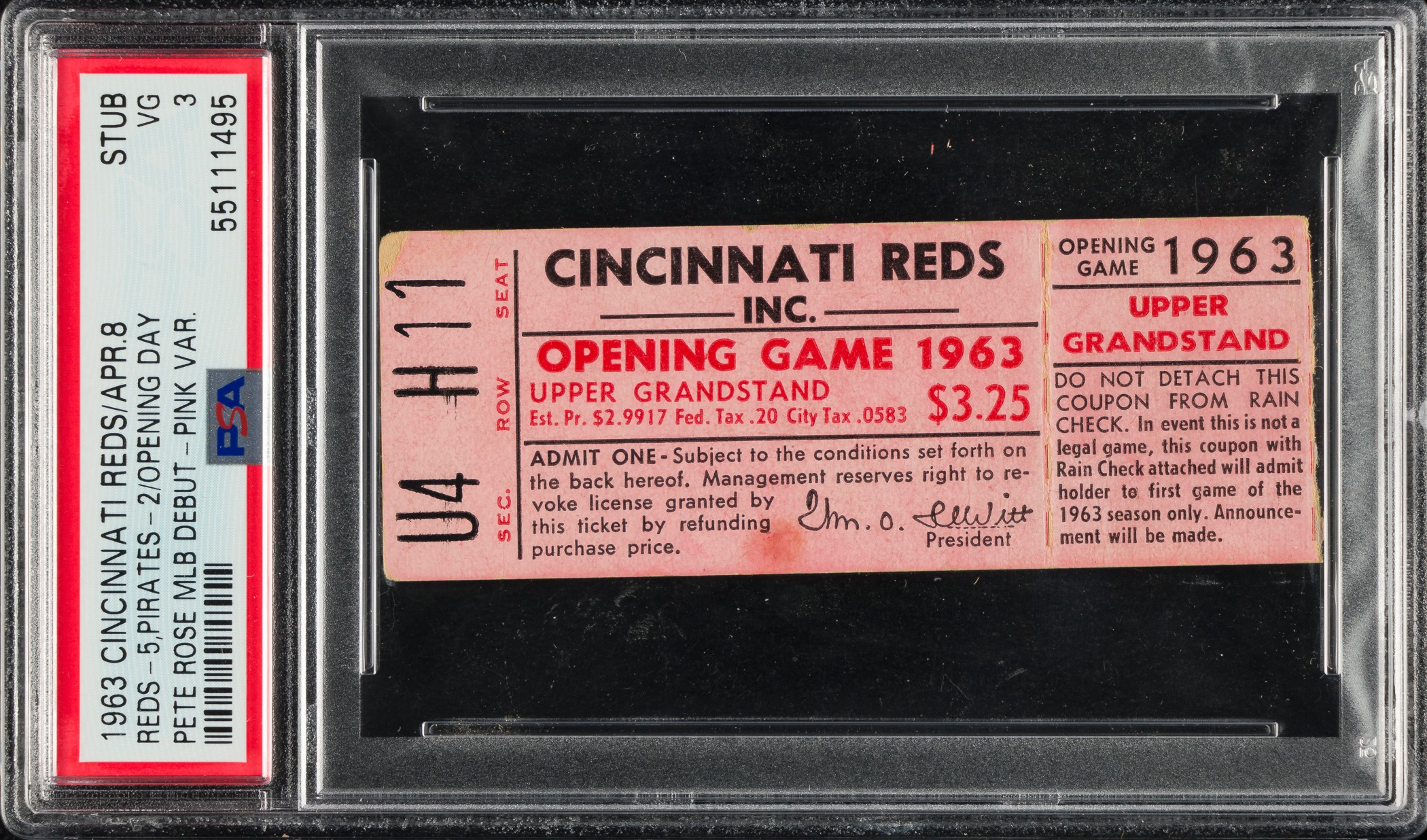 April 8, 1963 Cincinnati Reds (vs. Pittsburgh Pirates) Ticket Stub PSA ...