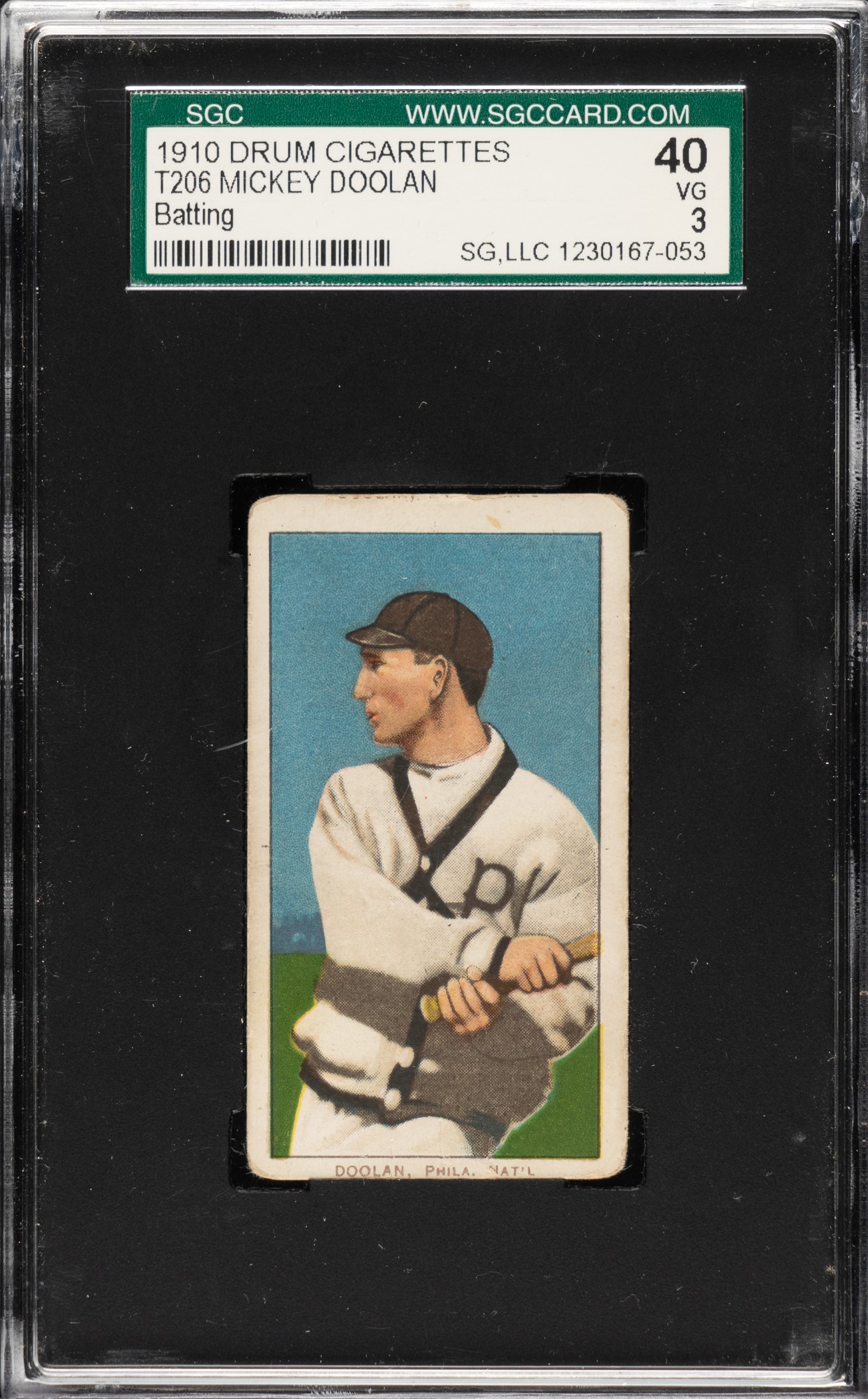 1909-1911 T206 White Border Mickey Doolan Batting SGC VG 40 - Rare Drum ...