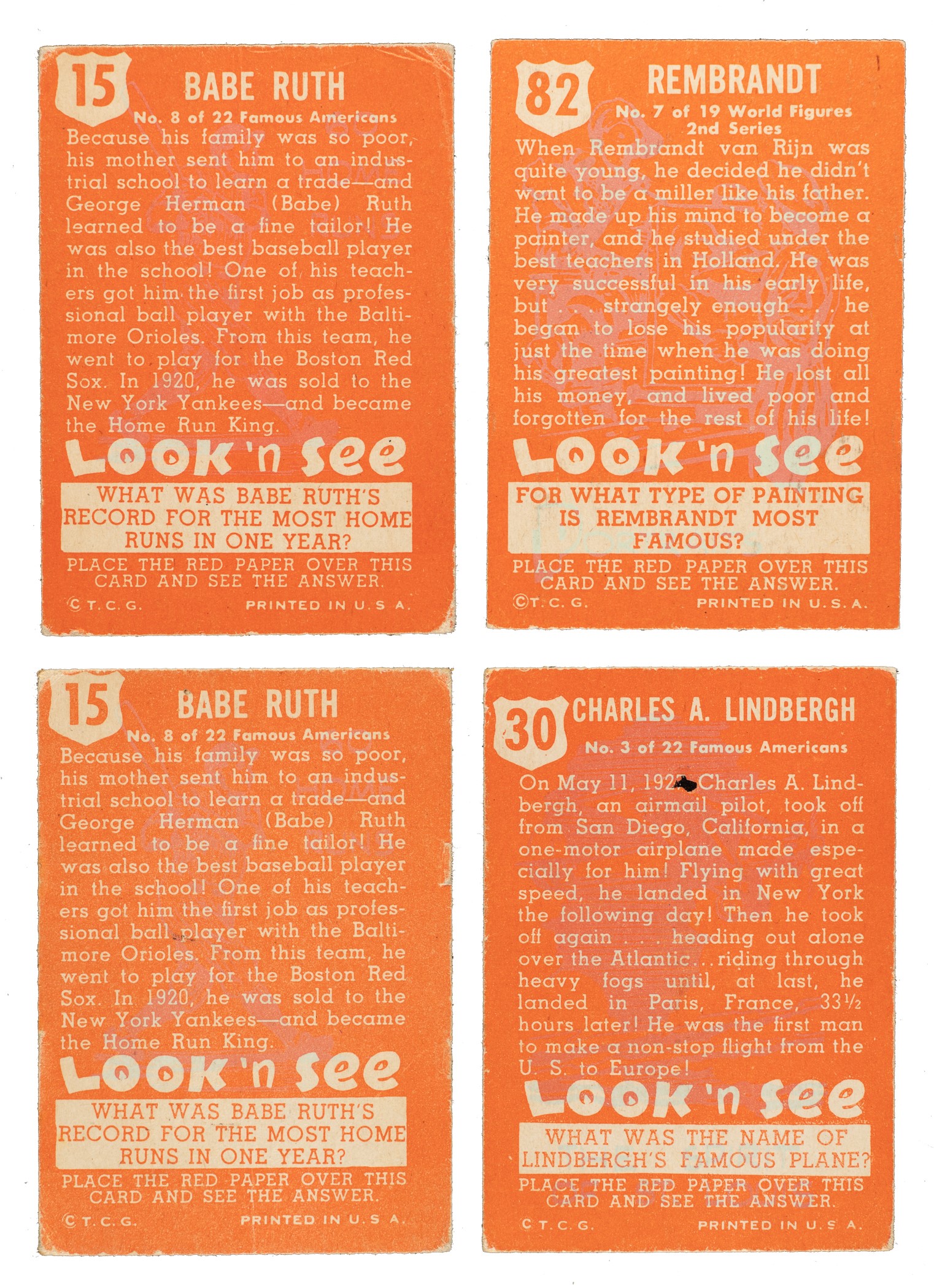 1952 Topps "Look 'n See" Original-Owner Collection (51) Including ...